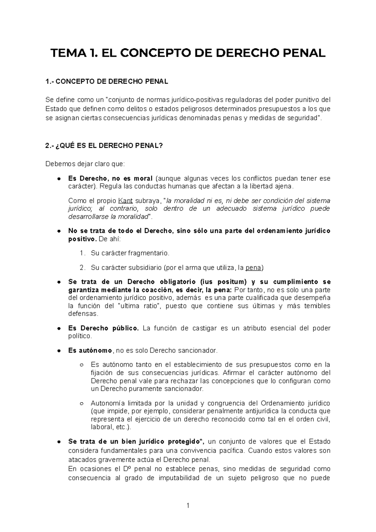 Tema 1 Tema 1 Profesor Jacinto El Concepto De Derecho Penal I Tema