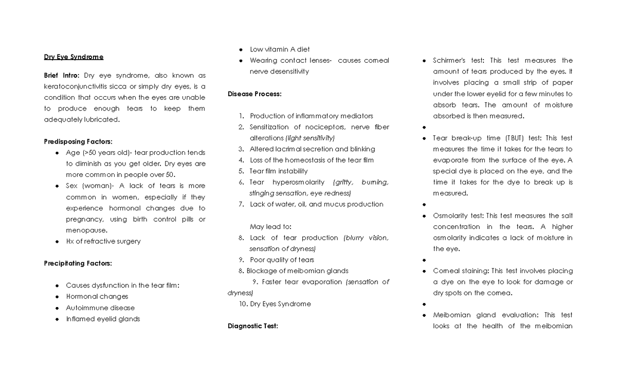 Nursing Dry Eye Syndrome Dry Eye Syndrome Brief Intro Dry Eye