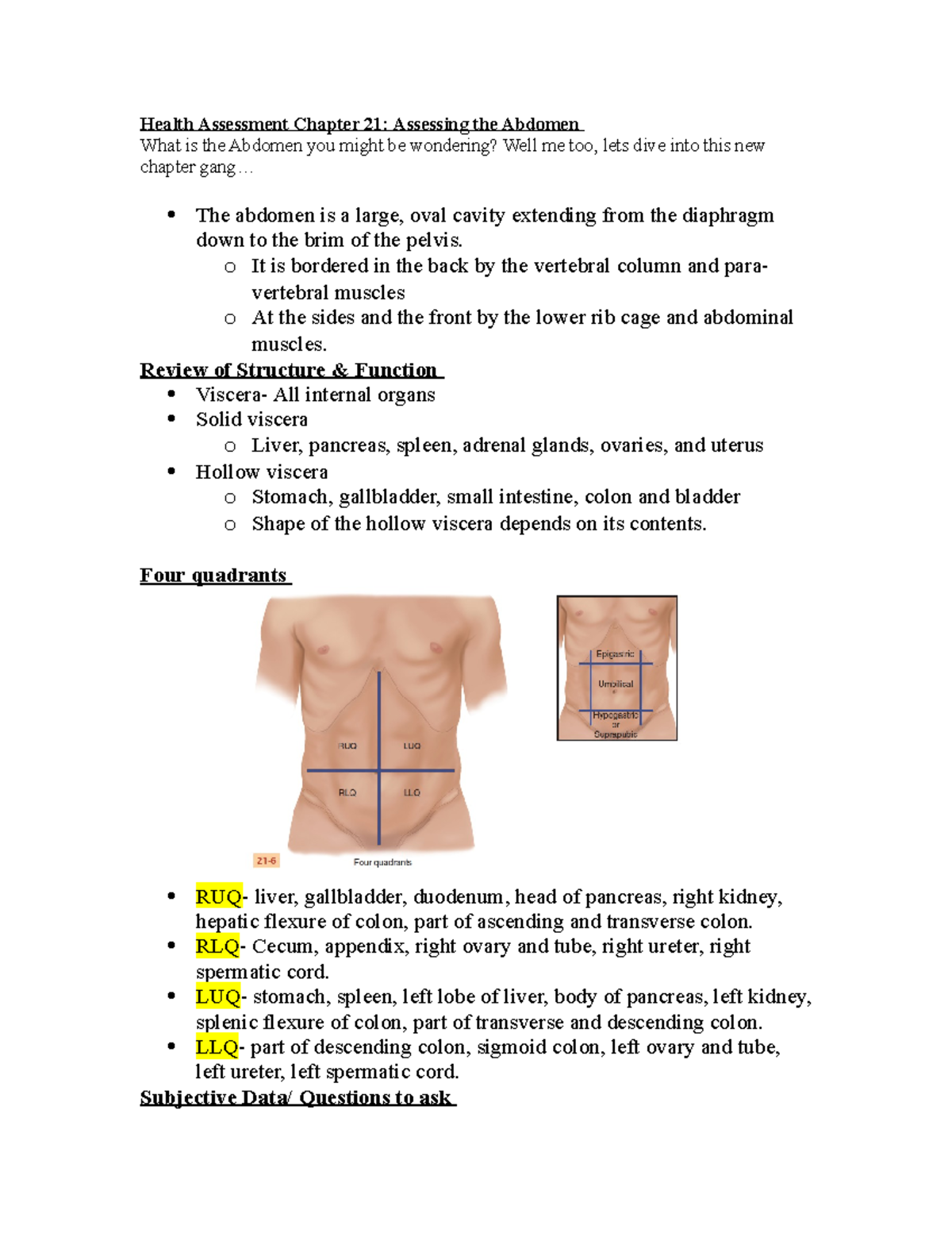 Ch 21 Abdomen Health Health Assessment Chapter 21 Assessing The