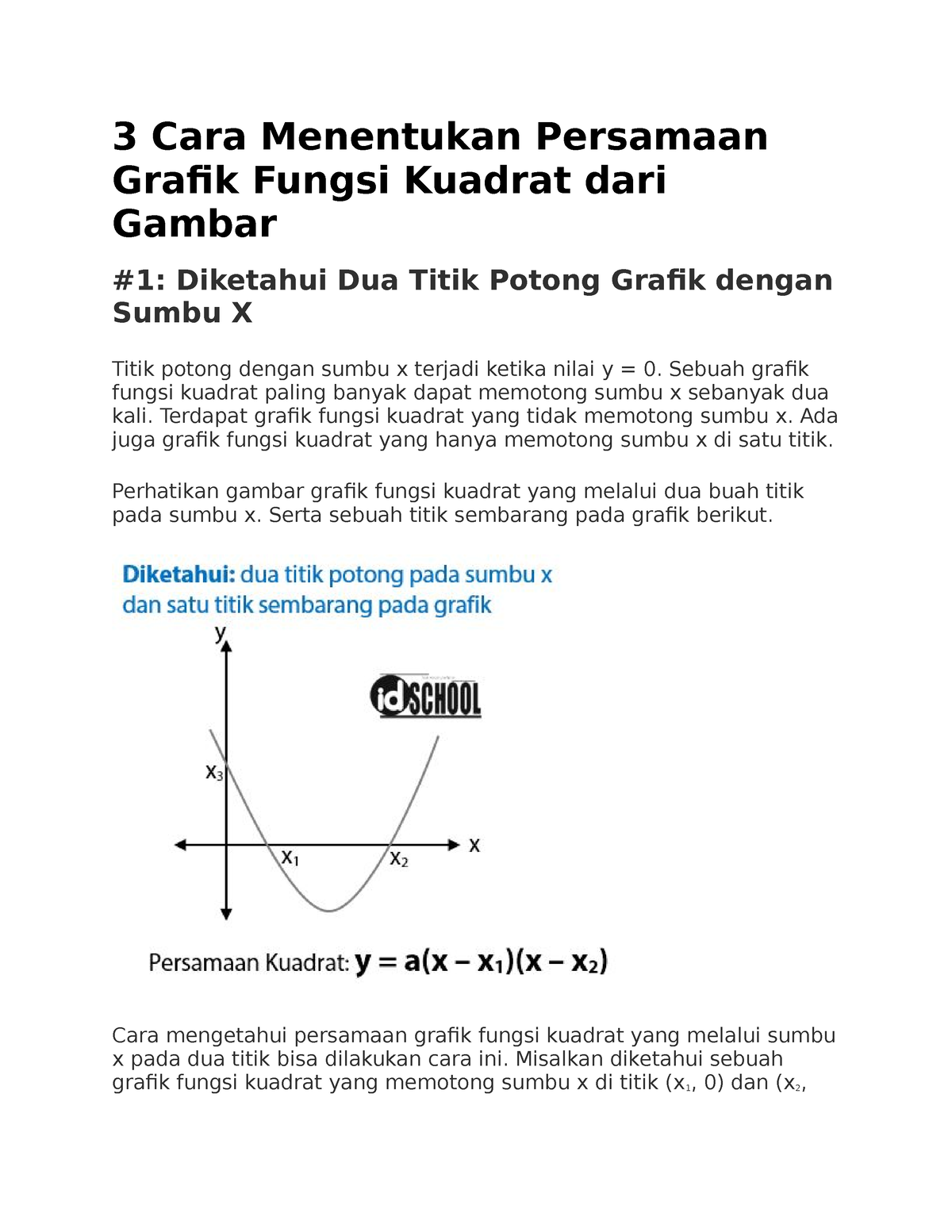 Rumus Persamaan Grafik Fungsi Kuadrat Pada Gambar Mat