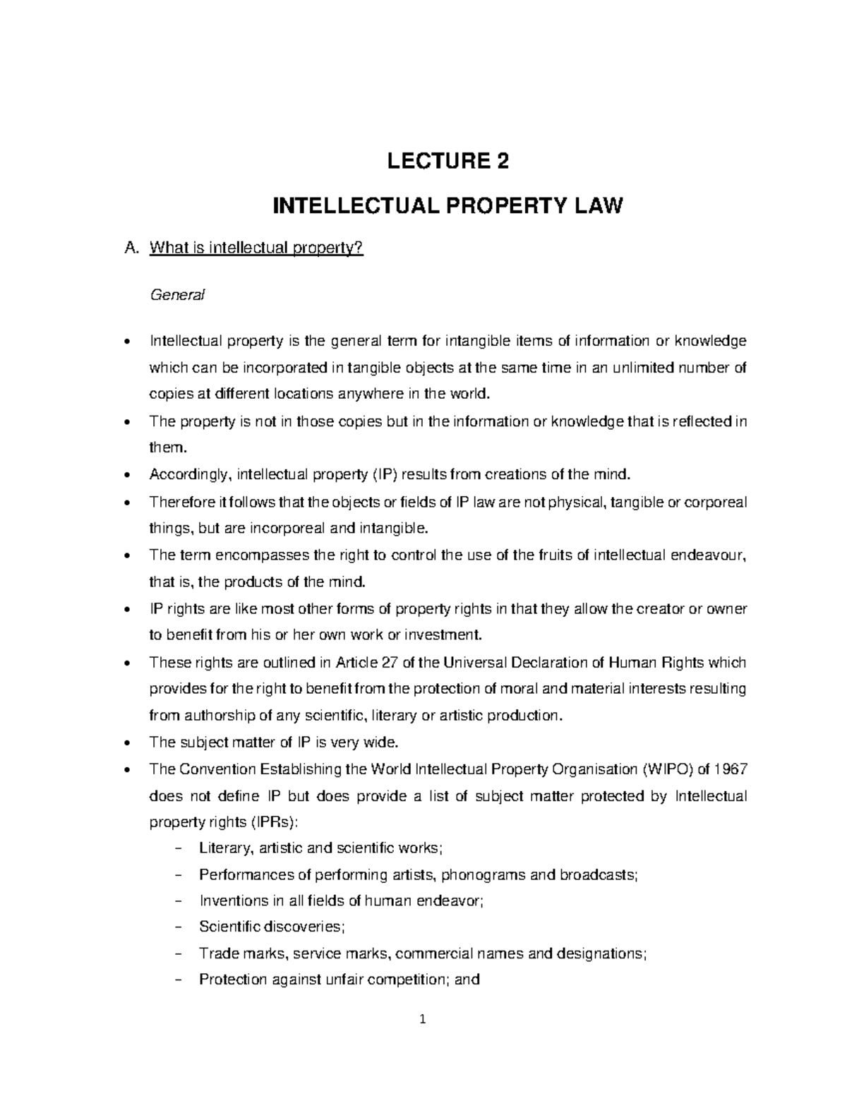 Lecture 2 Intellectual Property Law Lecture 2 Intellectual Property