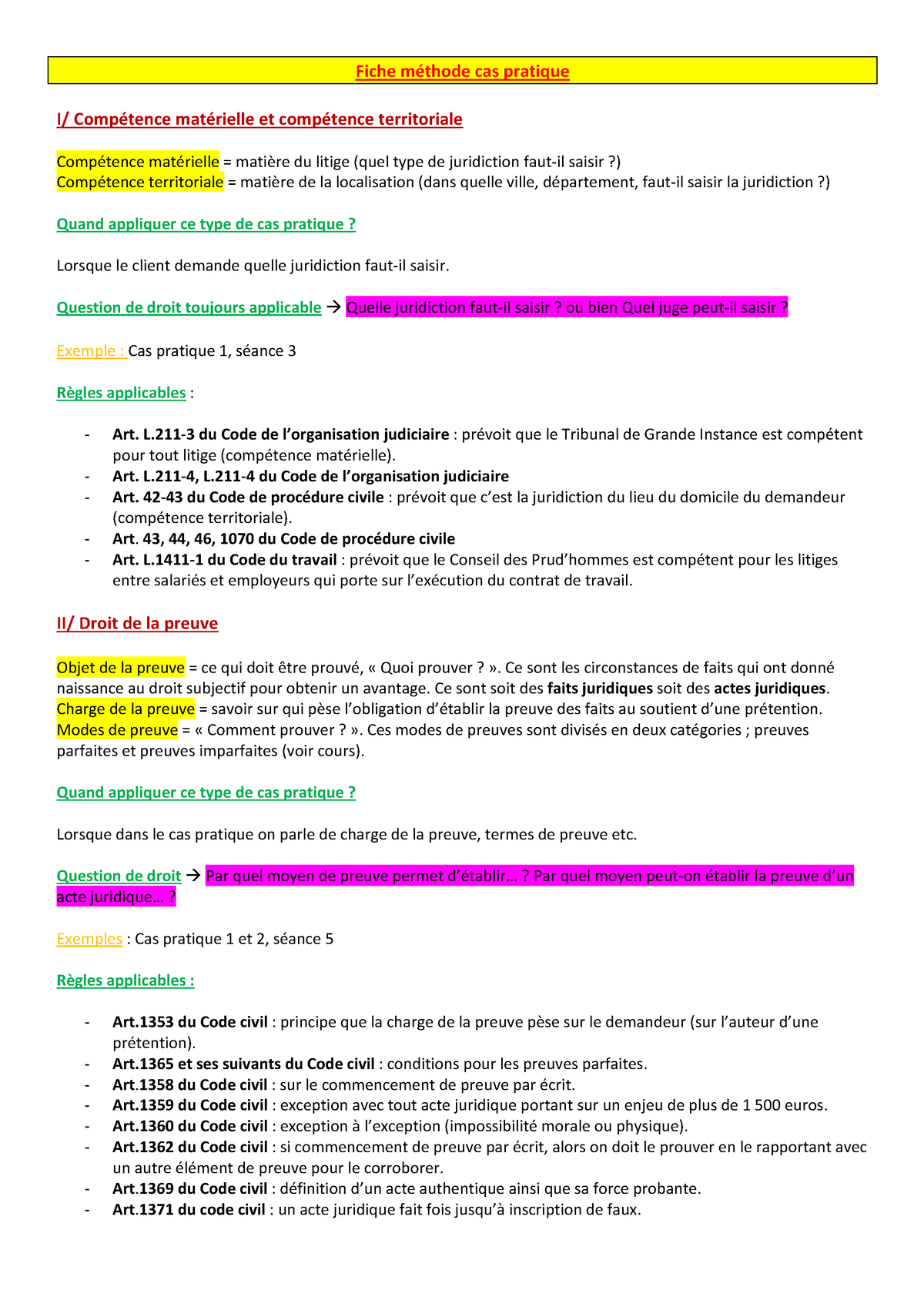 Fiche Méthode Cas Pratique Fiche Méthode Cas Pratique I Compétence