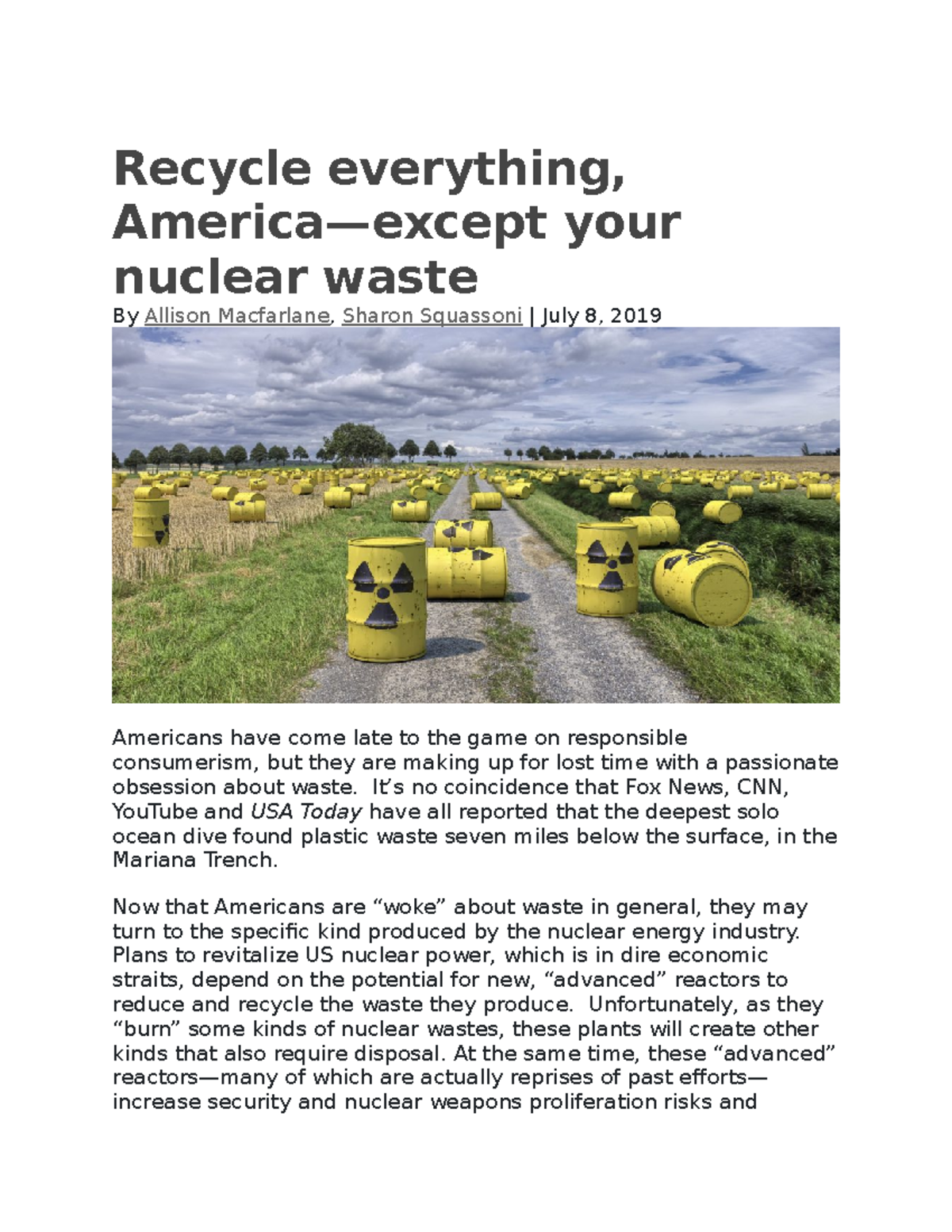 Nuclear Waste Recycling Recycle Everything America—except Your