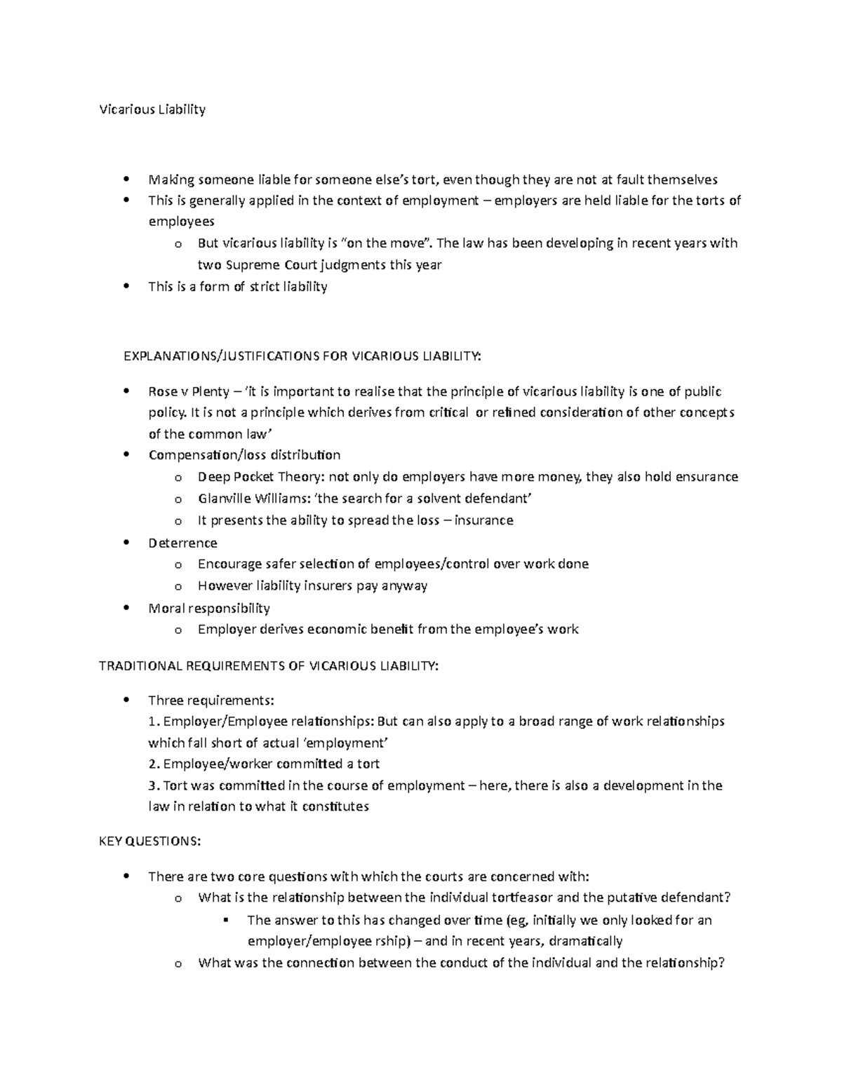 Vicarious Liability Lecture Notes 18 Vicarious Liability Making