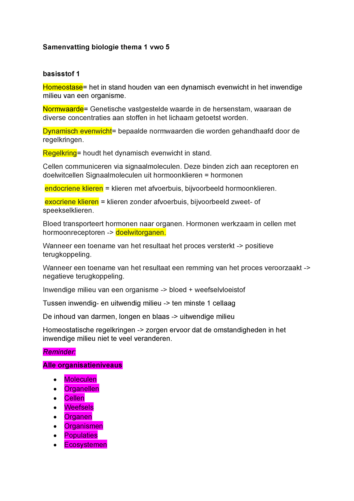 Bio Samenvatting Thema 1 Vwo5 Afgemaakt Samenvatting Biologie Thema 1