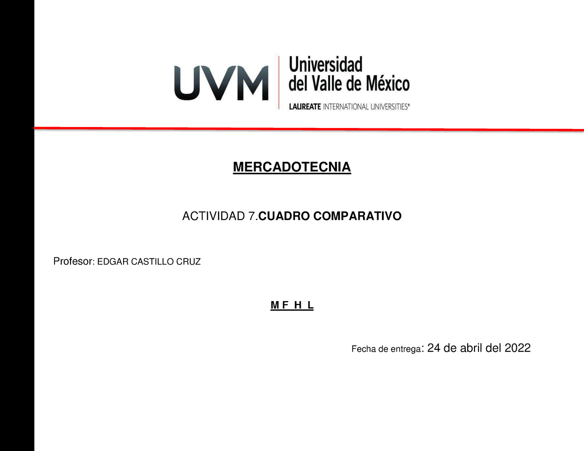 A7 Cuadro Comparativo Mercadotecnia Mfhl Mercadotecnia Actividad 7