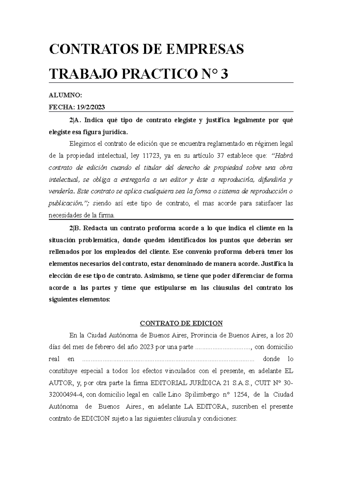 Tp 3 Contratos De Empresas Contratos De Empresas Trabajo Practico N