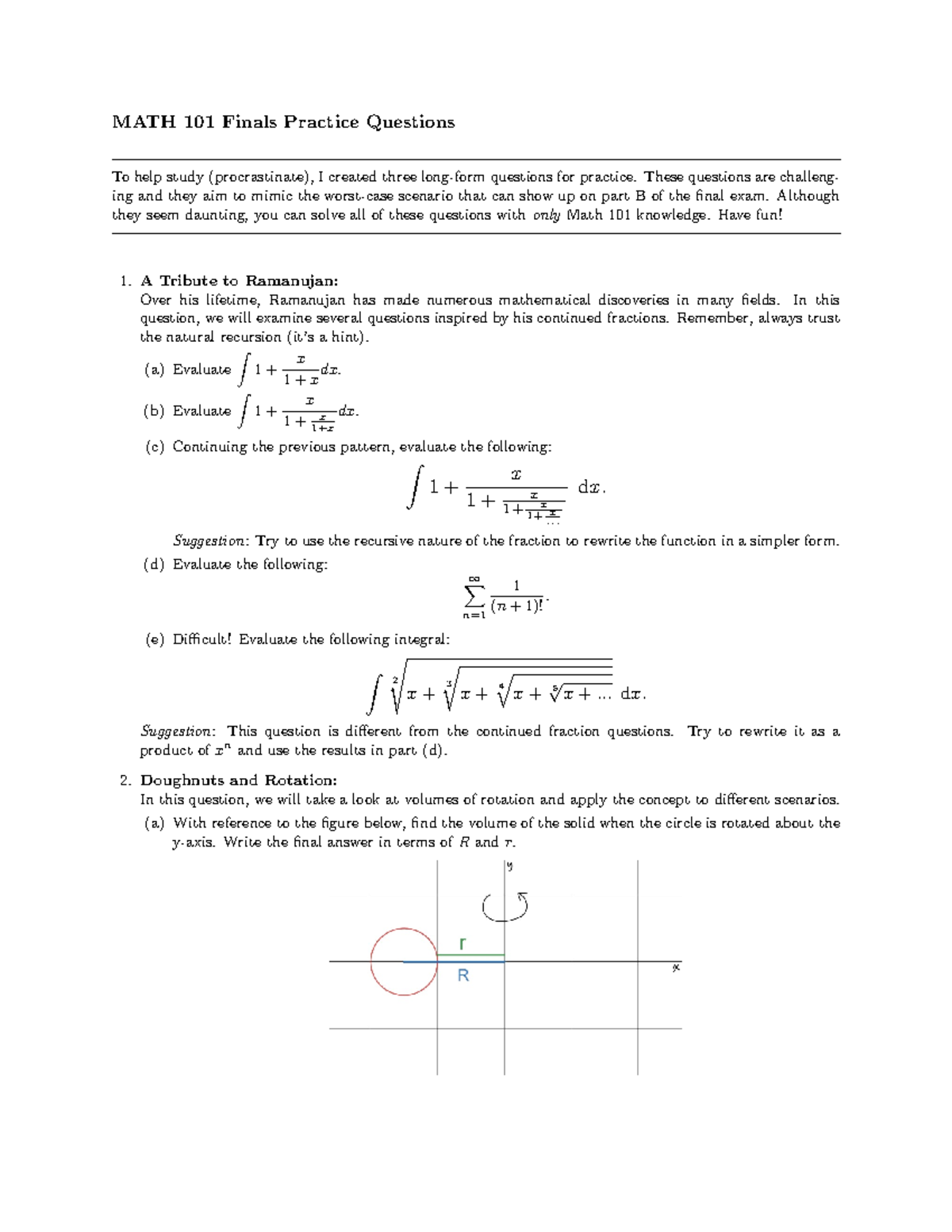 101 Final Practice Questions Math 101 Finals Practice Questions To