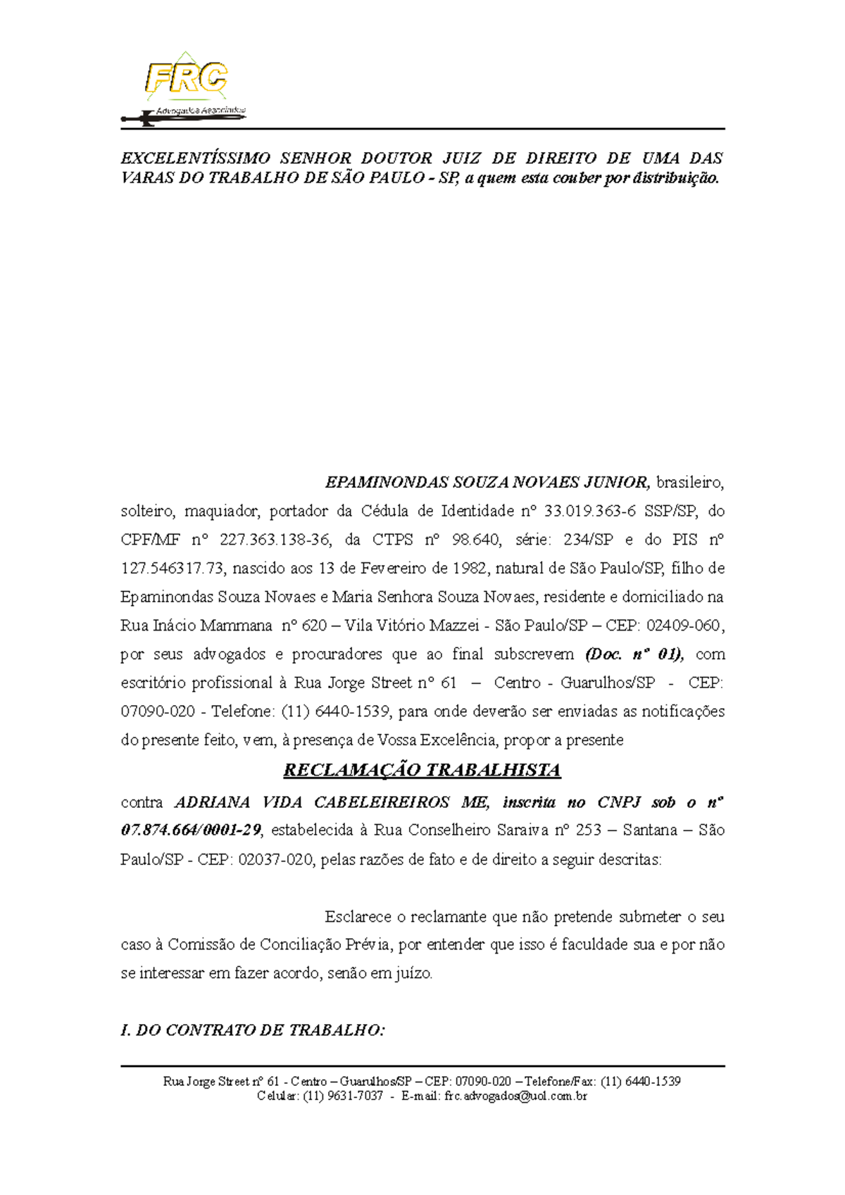 Júnior Modelo De Peça Prática Processual Nos Moldes Da Legislação