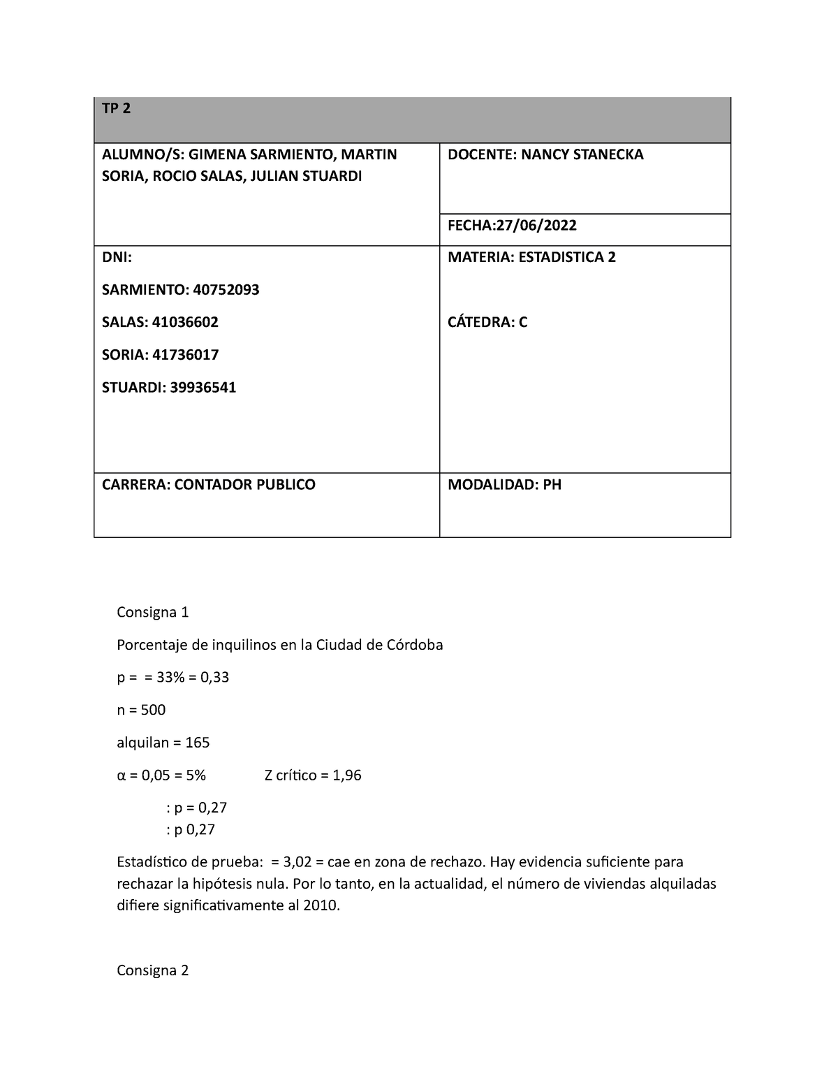 Tp 2 Estadistica 2 Tp2 Obligatorio Tp 2 Alumnos Gimena