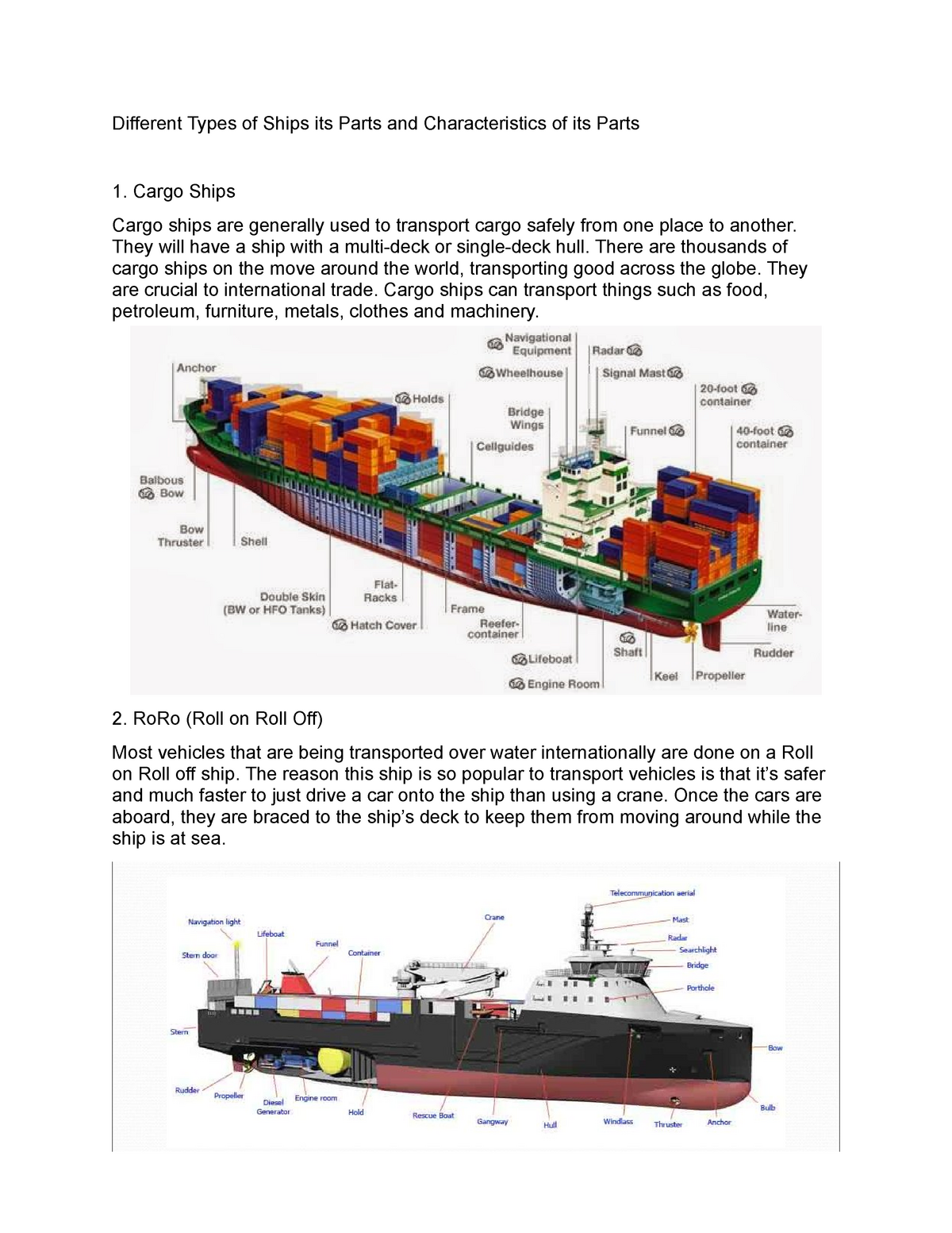 Different Types Of Ships Its Parts And Characteristics Of Its Parts