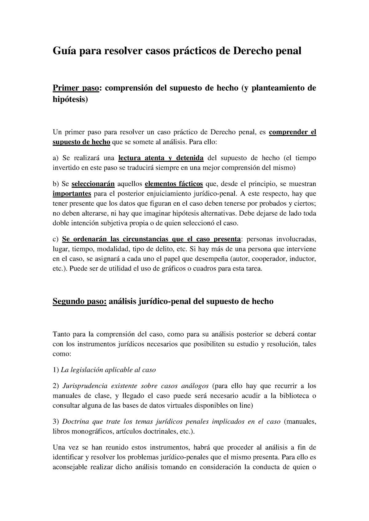 Guia Para Resolver Casos Prácticos De Derecho Penal Guía Para