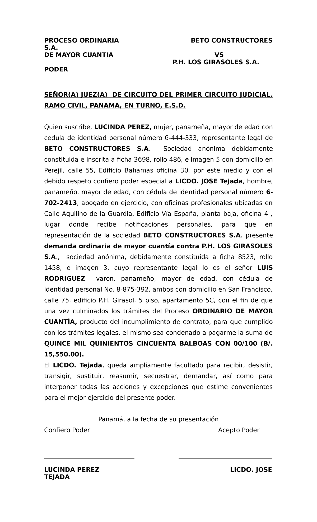 Demanda Proceso Ejecutivo Minima Cuantia Letra De Cam