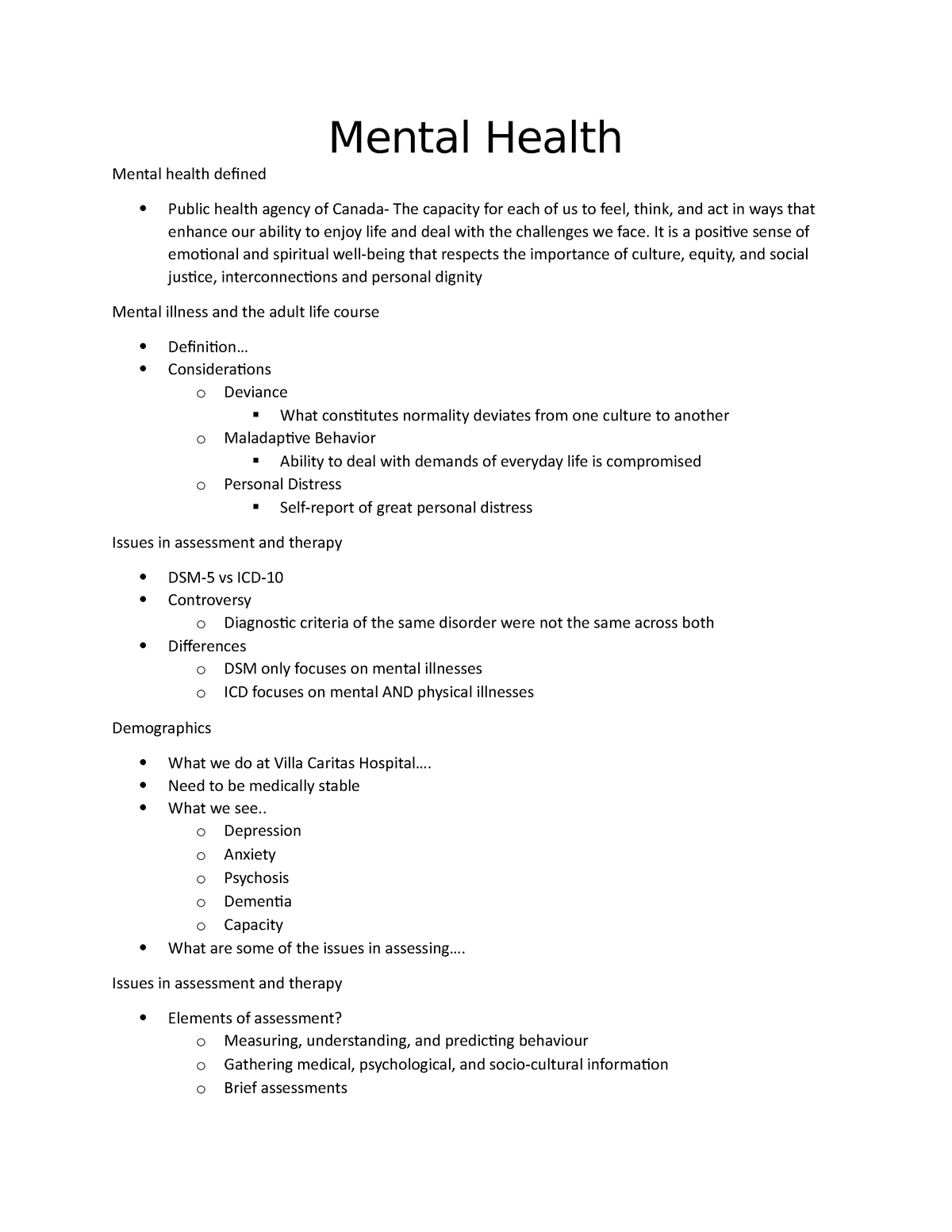 Chapter 10 Lecture Notes 10 Mental Health Mental Health Defined