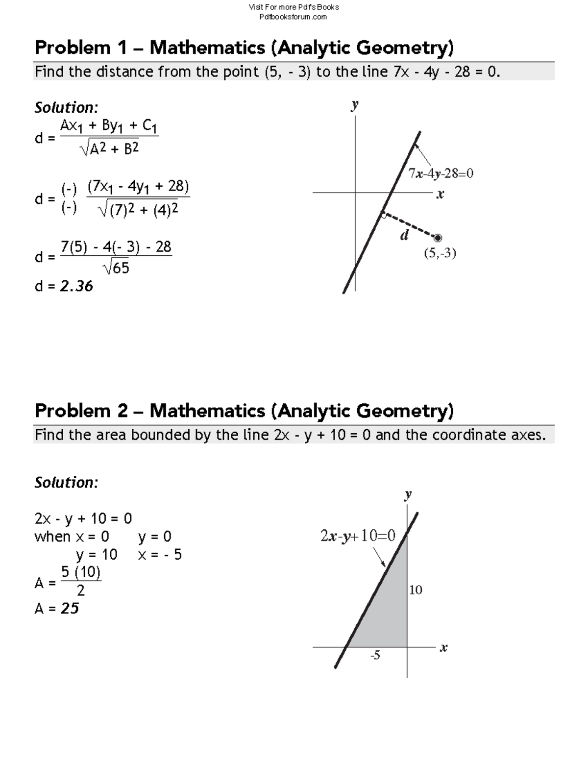 Analytic Geometry Problems With Solutions Problem 1 Mathematics