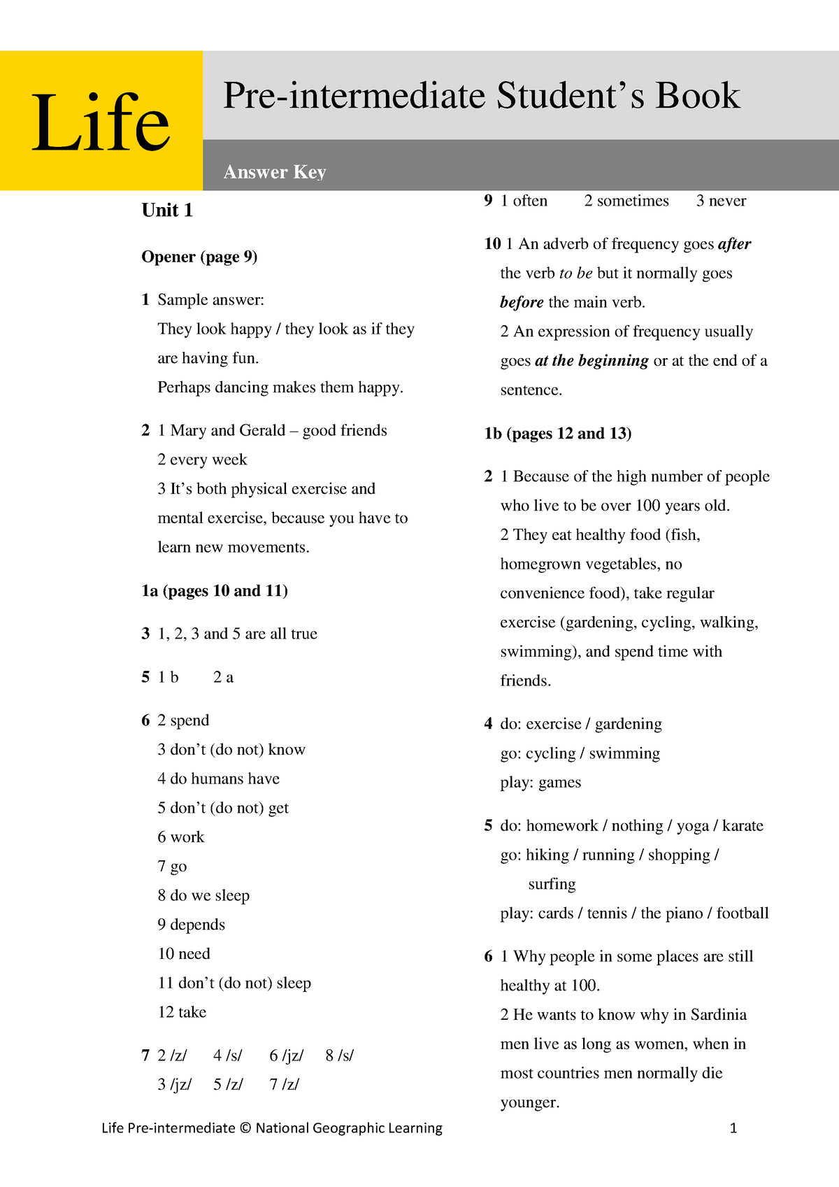 Students Book Answer Key Pre Intermediate Students Book Answer Key