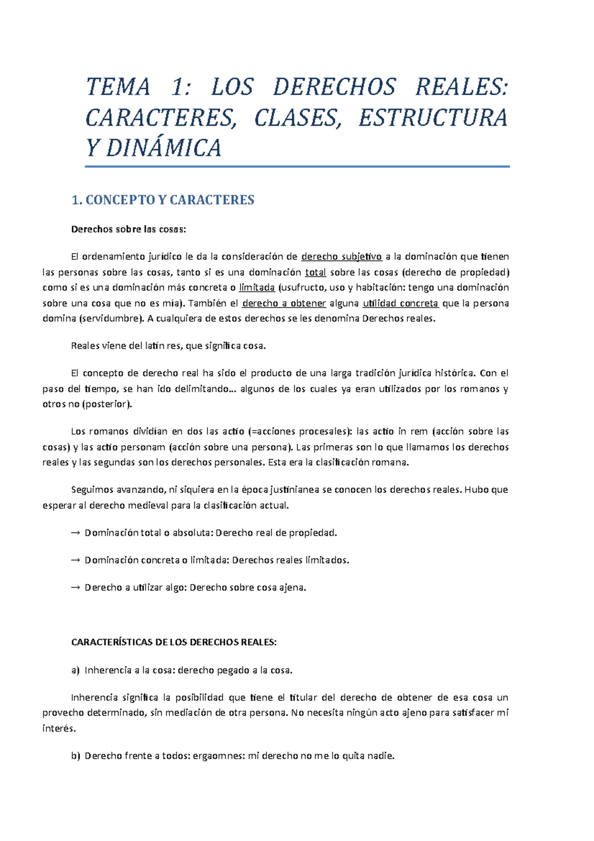 Tema 1 Derechos Reales Tema 1 Los Derechos Reales Caracteres