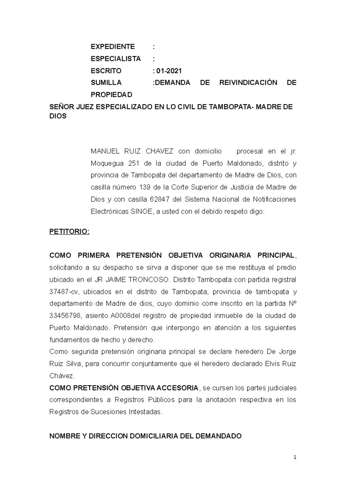 Introducir 87 Imagen Modelo De Demanda De Accion Reivindicatoria