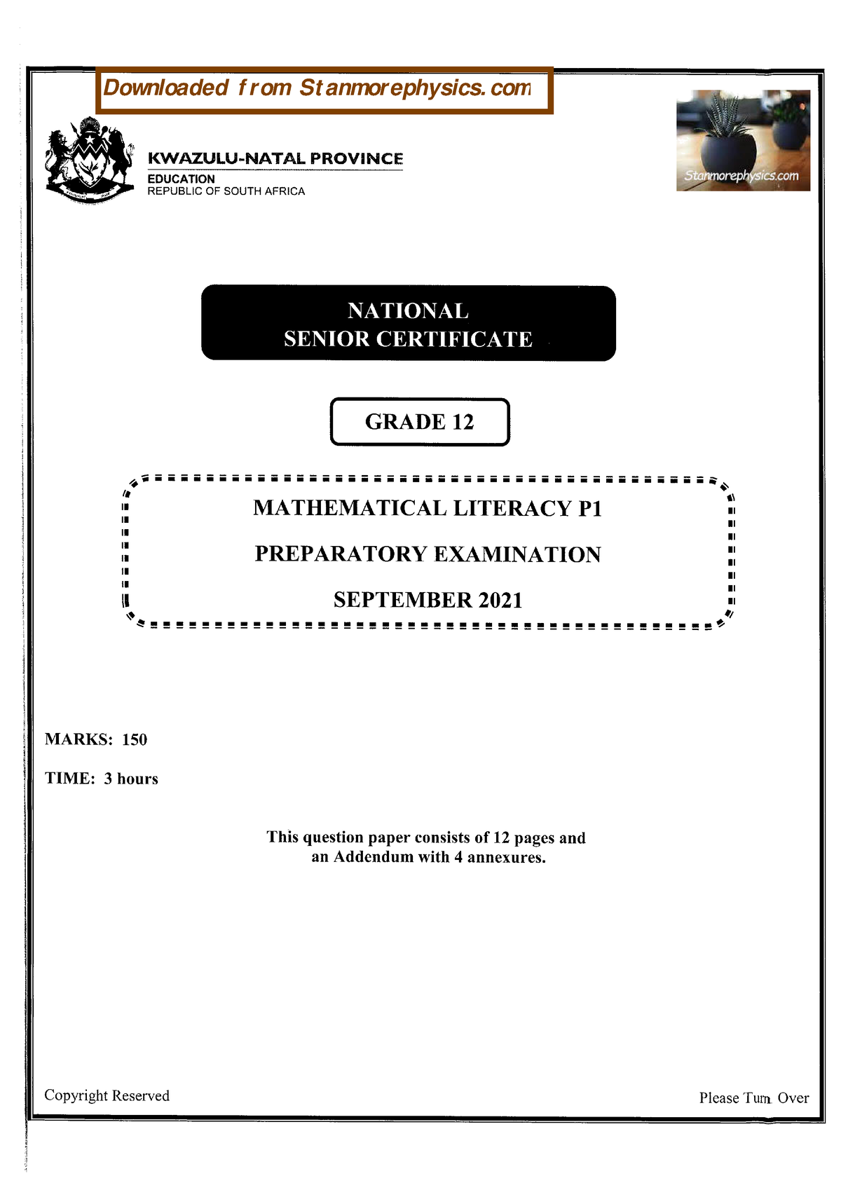 Maths Literacy Grade 12 Trial 2021 P1 And Memo Mathematical Literacy