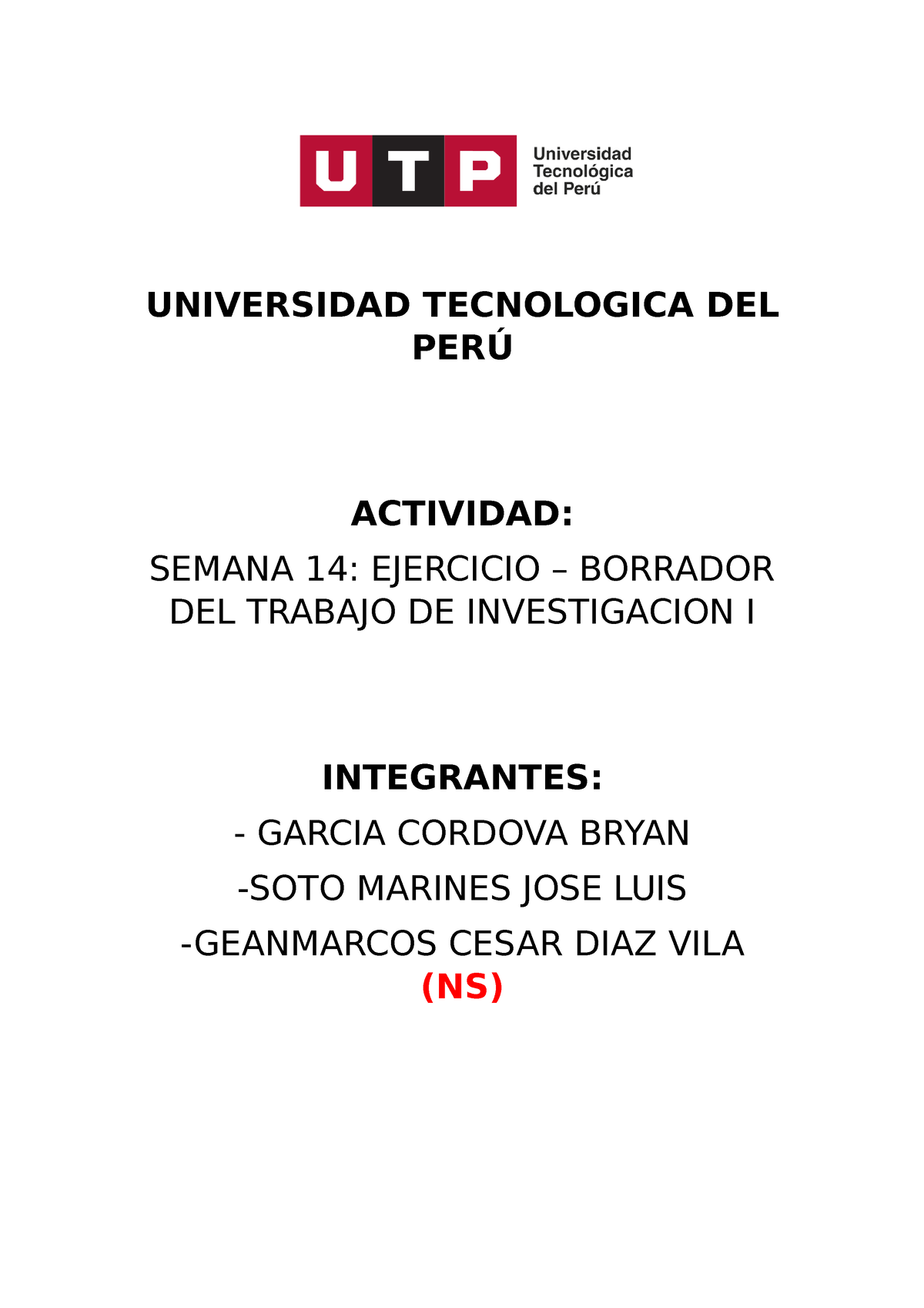 Semana N 14 Borrador Del Trabajo De Investigación I Universidad