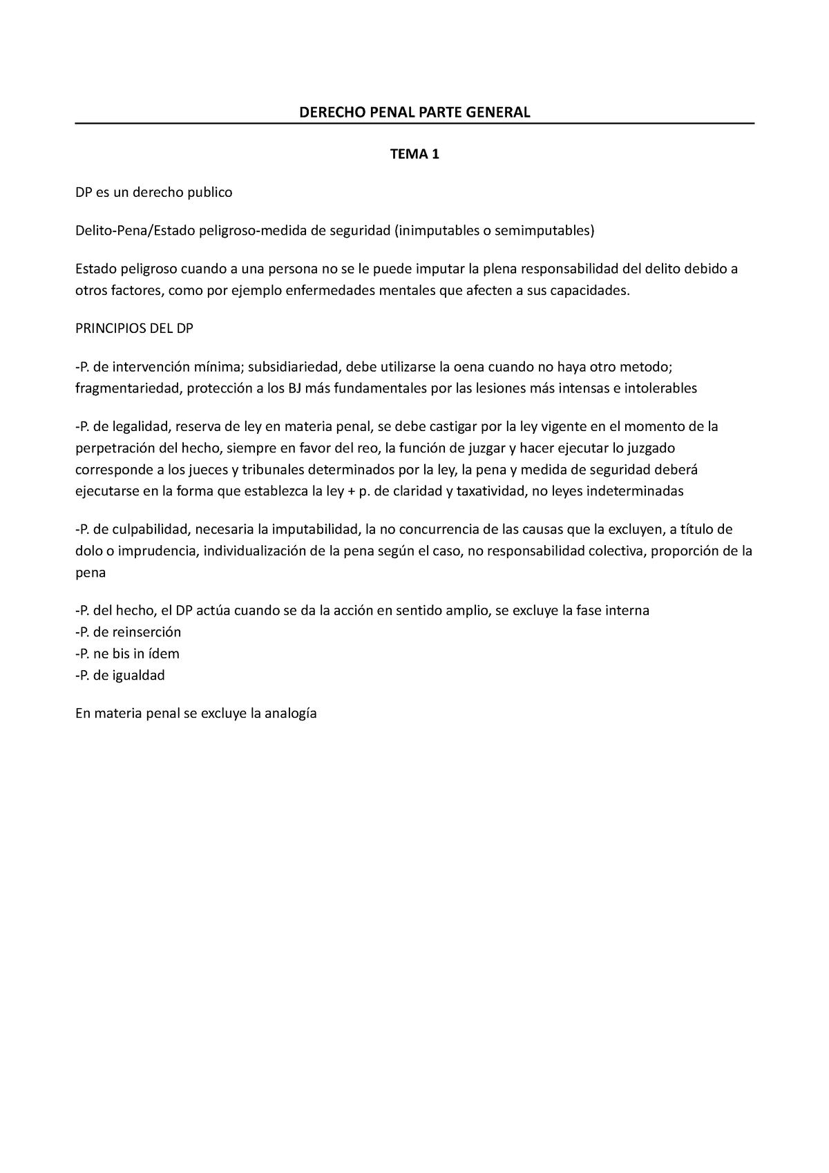 Derecho Penal Parte General Esquemas Derecho Penal Parte General Tema