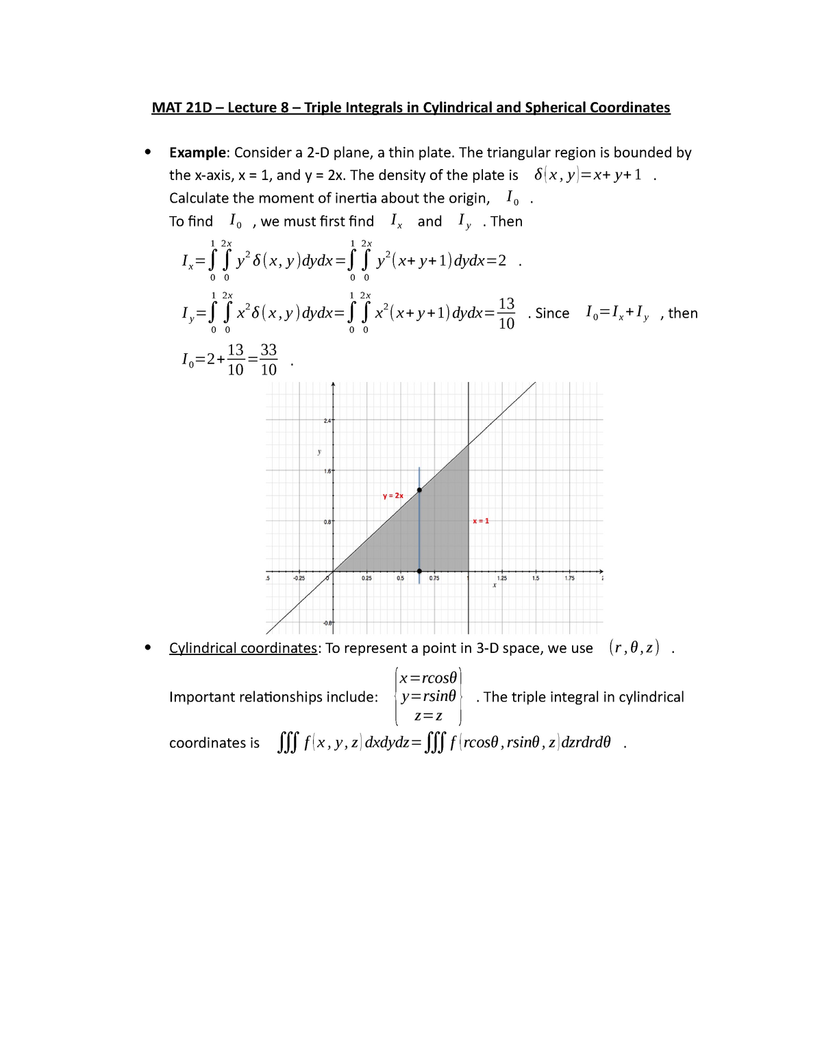 Mat 21d Lecture 8 Triple Integrals In Cylindrical And Spherical