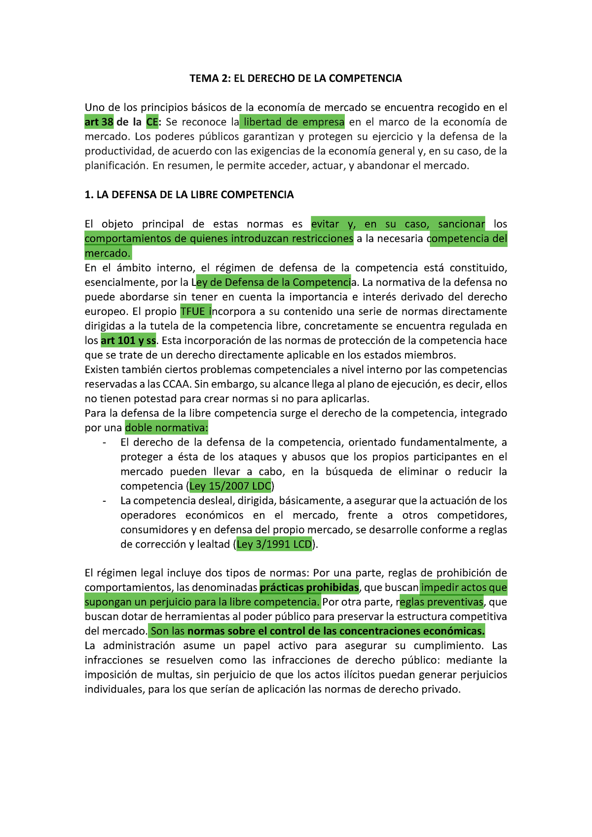 Unid 2 Mercantil Apuntes Tema 2 El Derecho De La Competencia Uno