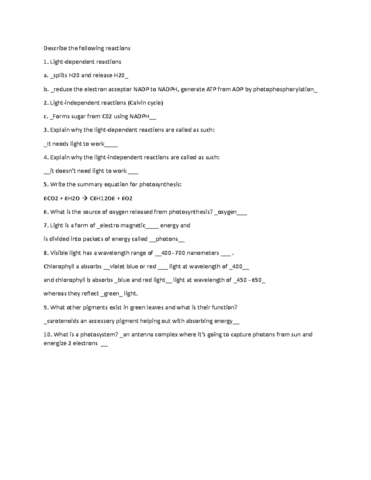 Week 7 Chapter 10 Study Guide Describe The Following Reactions 1