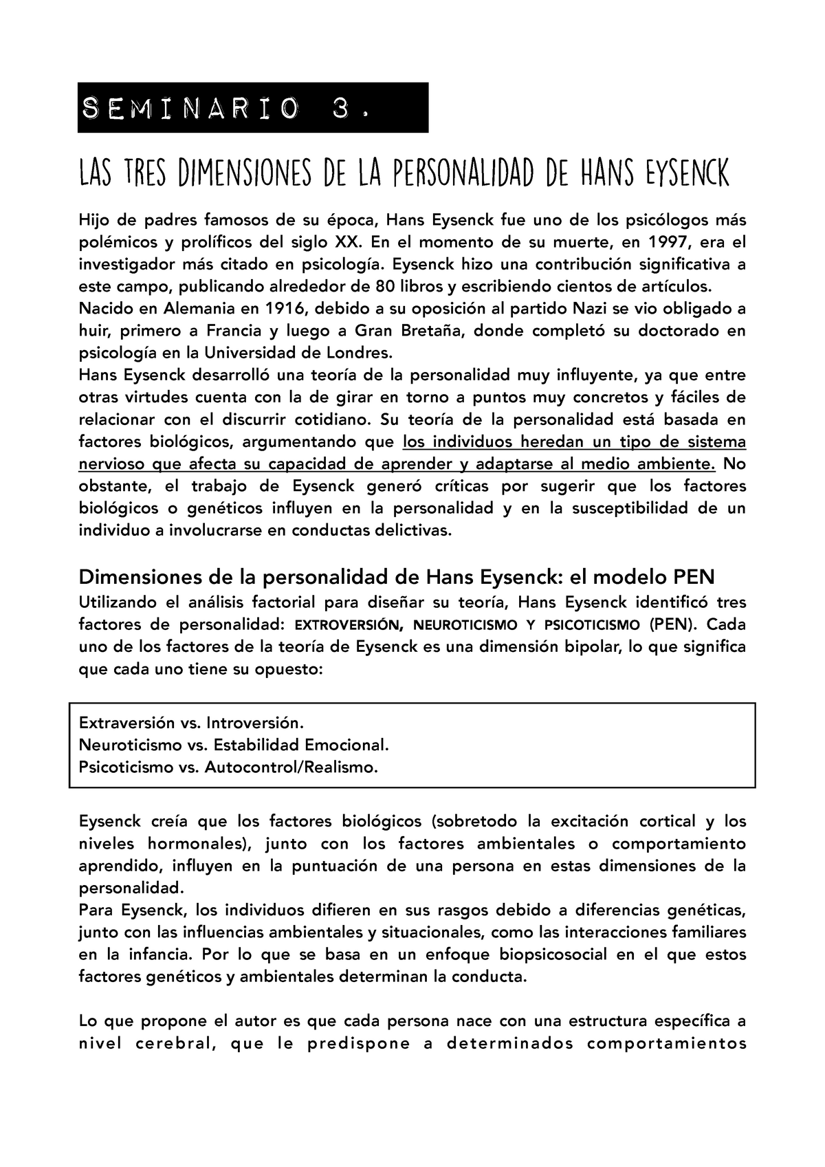 Seminario 3 La Personalidad Seminario 3 Las Tres Dimensiones De La