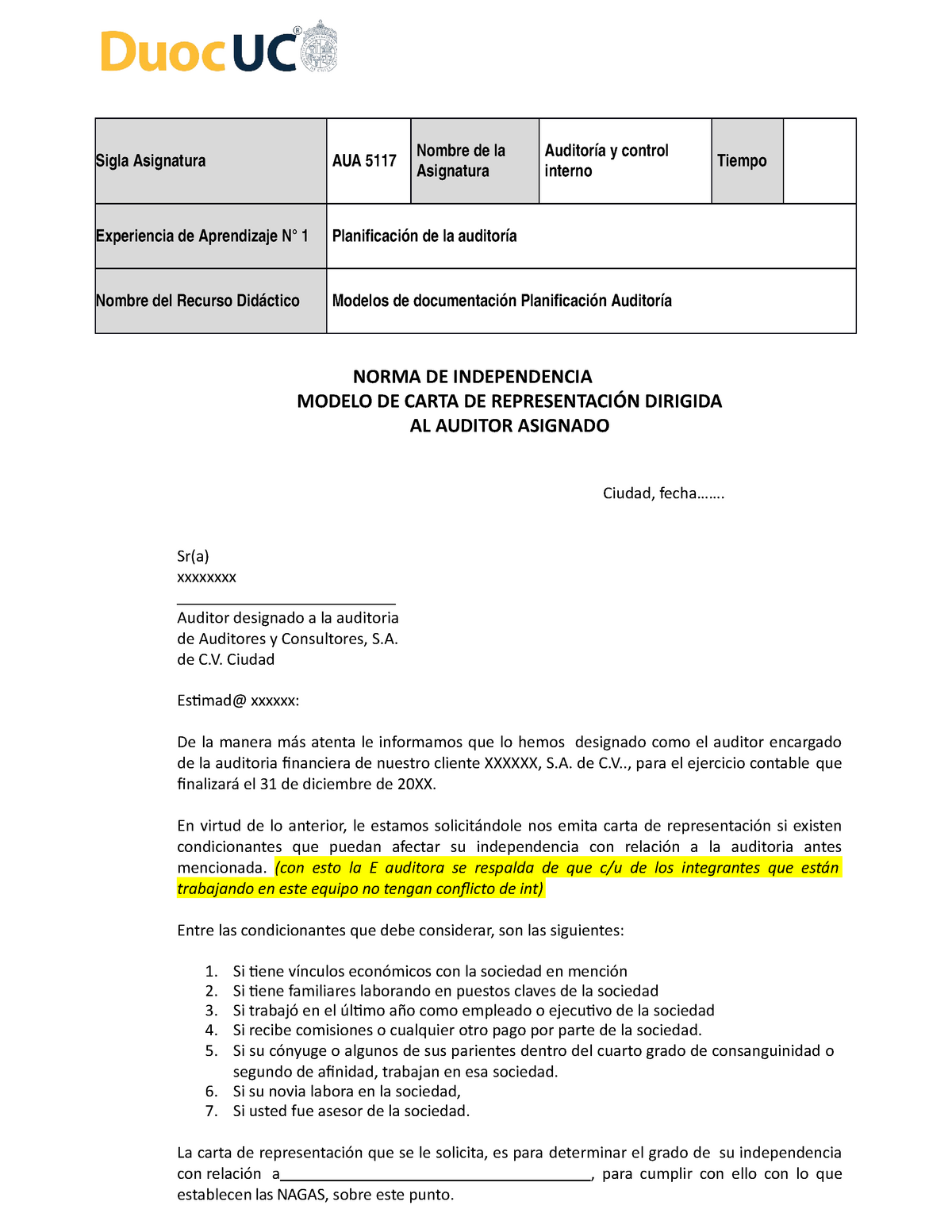 Introducir 49 Imagen Modelo Confirmacion De Independencia Del Auditor