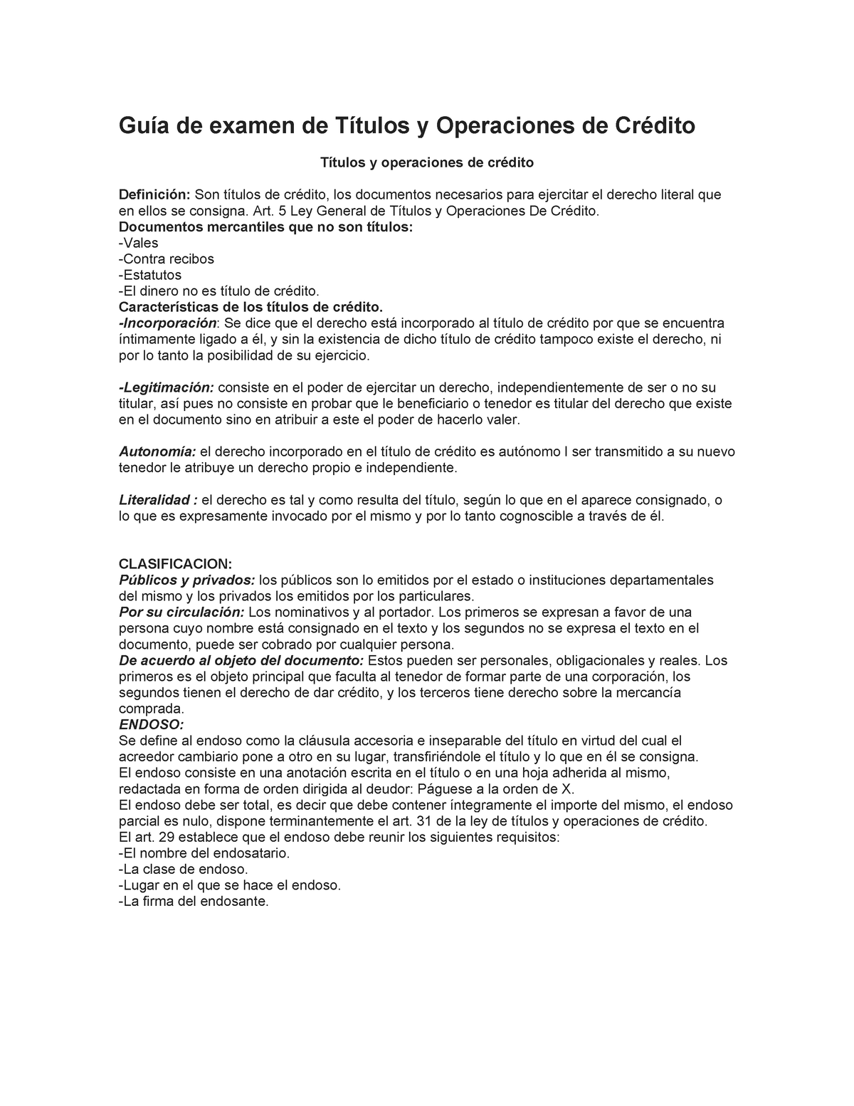 Títulos Y Operaciones De Crédito Guía De Examen De Títulos Y