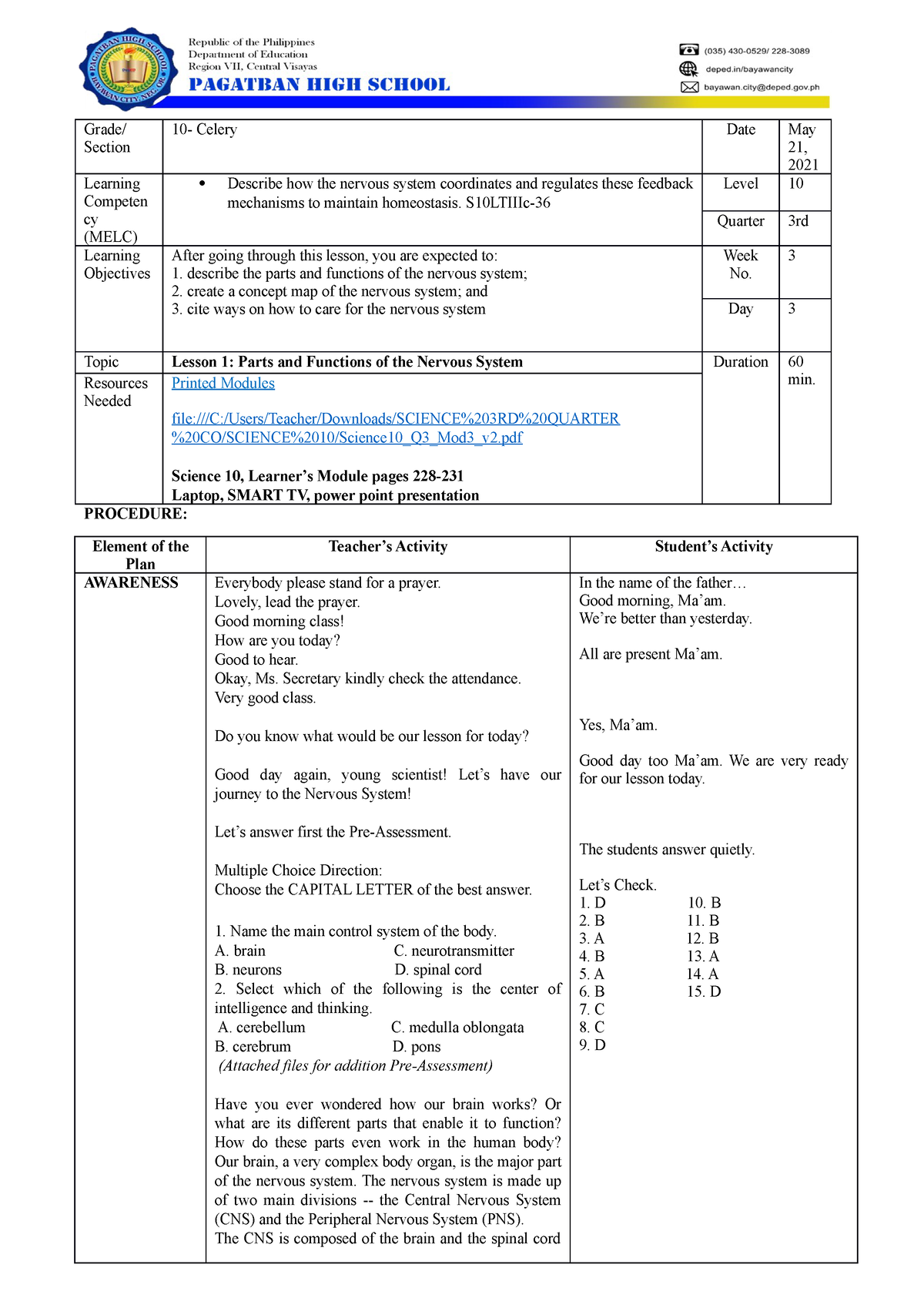 A Detailed Lesson Plan In Science For Cot A Detailed Lesson Plan In