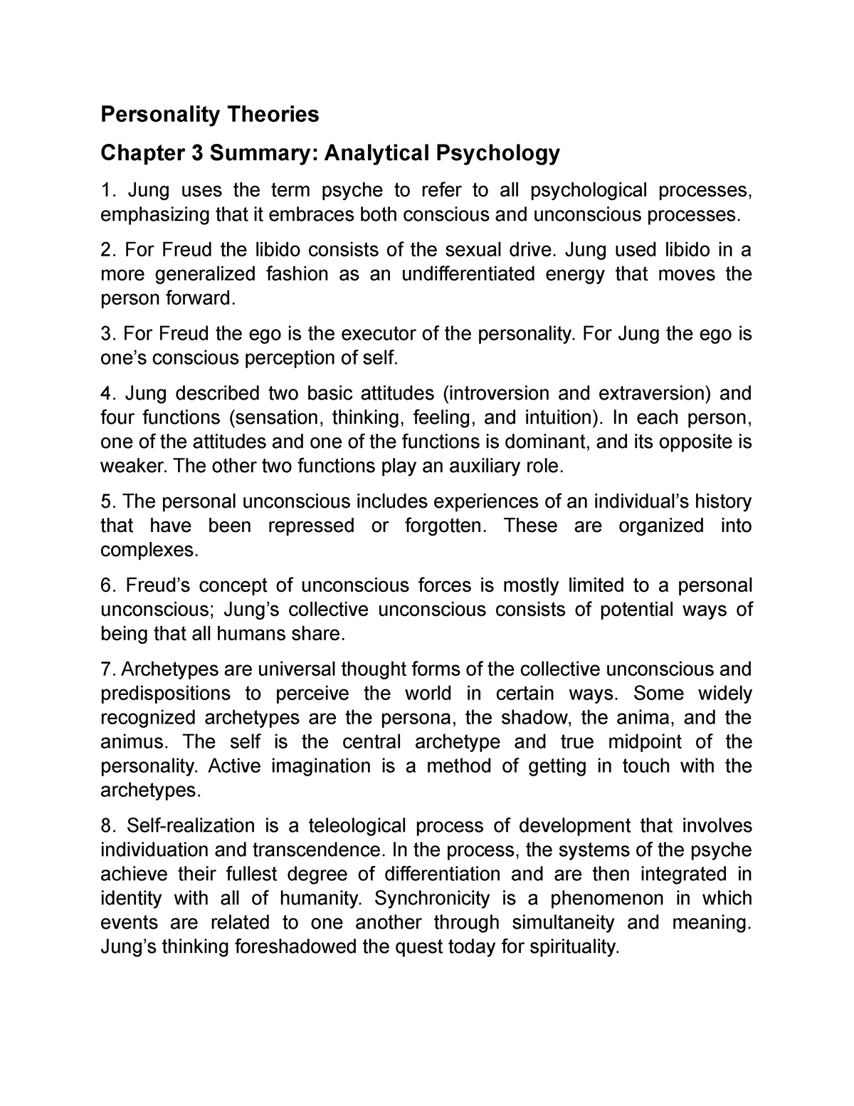 Analytical Psychology Personality Theories Chapter 3 Summary