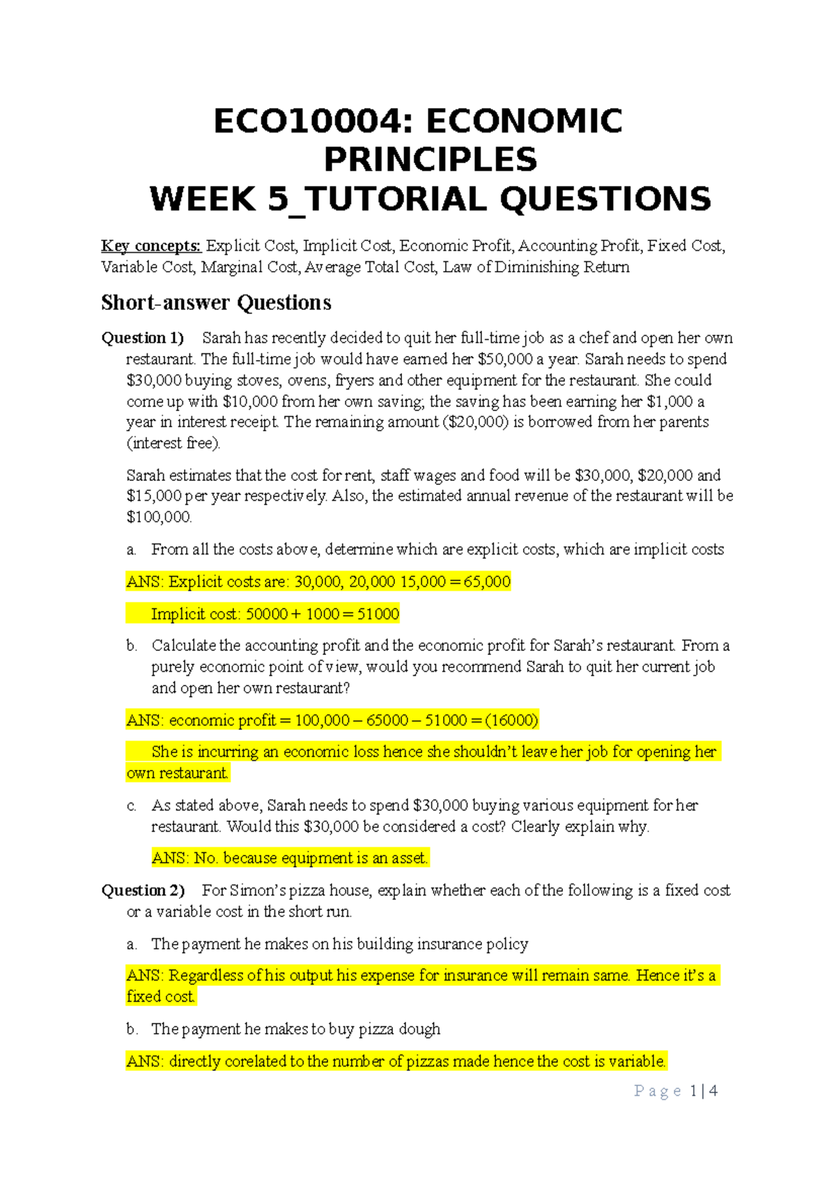 Eco Assignment 5 Eco10004 Economic Principles Week 5tutorial