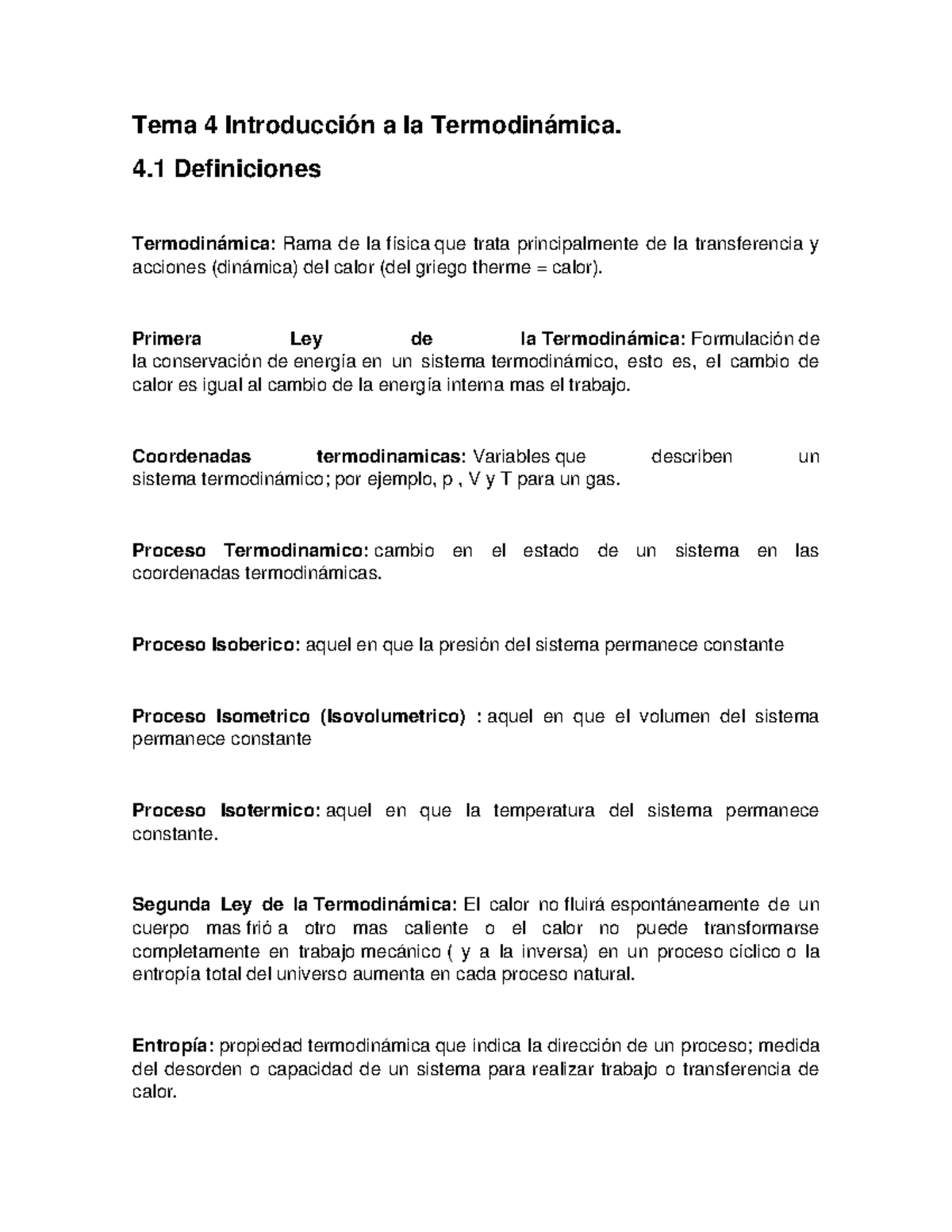 Tema 4 Introducción A La Termodinámica 41 Definiciones Tema 4