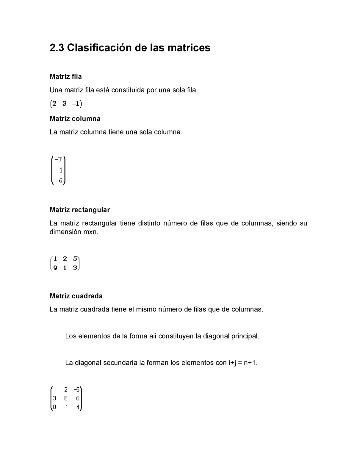 23 Clasificación De Las Matrices 2 Clasificación De Las Matrices