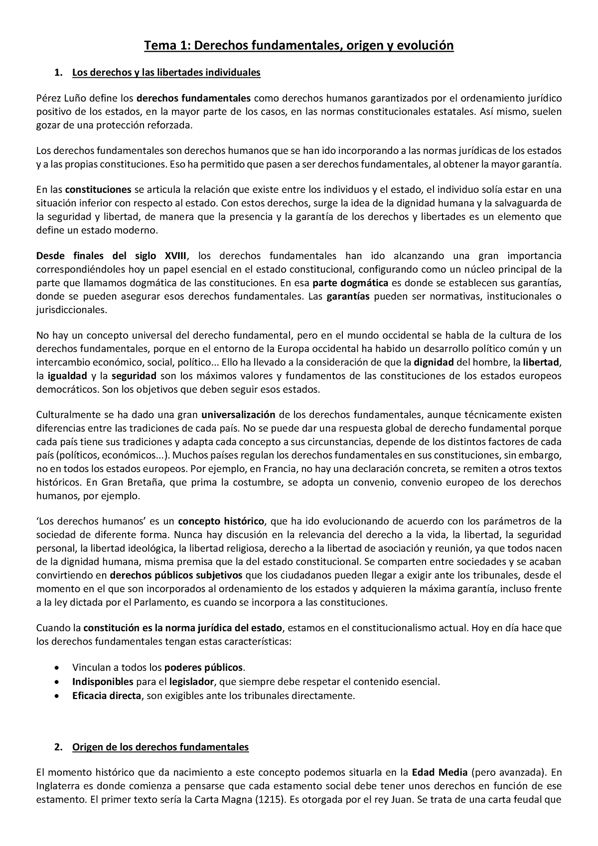 Consti Ii Tema 1 Apuntes Tema 1 Derechos Fundamentales Origen Y