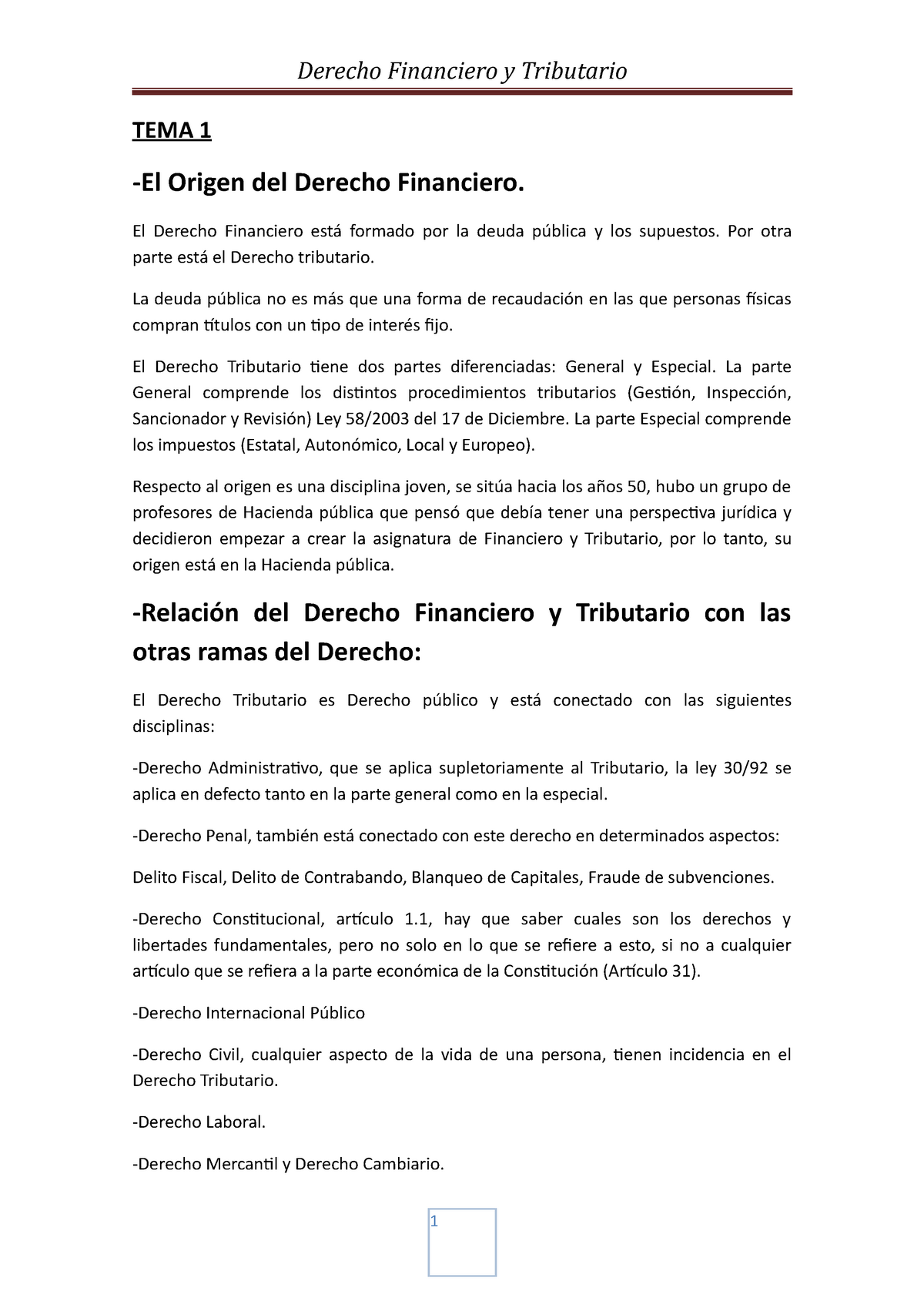 Apuntes Tributario 1 1 Tema 1 El Origen Del Derecho Financiero El