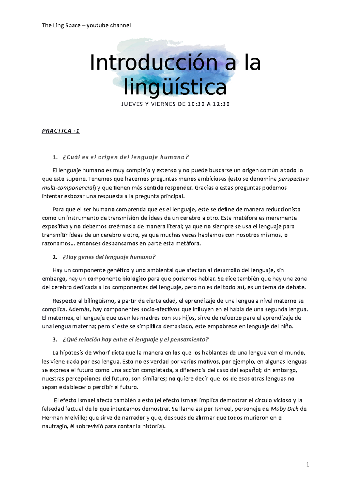 Introducción A La Lingüística Introducción A La Lingüística Jueves Y