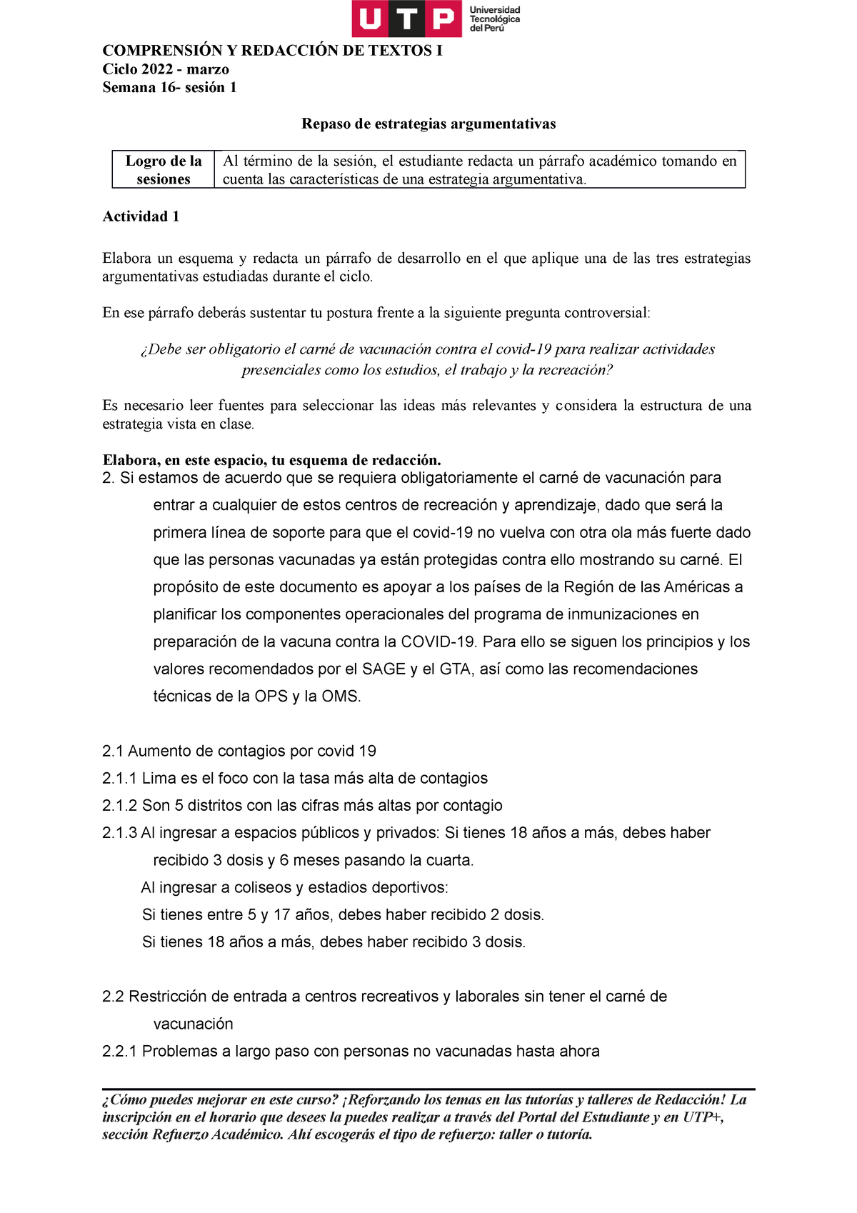 S16s1 Repaso De Estrategías Argumentativas 2021 Agosto Comprensión Y