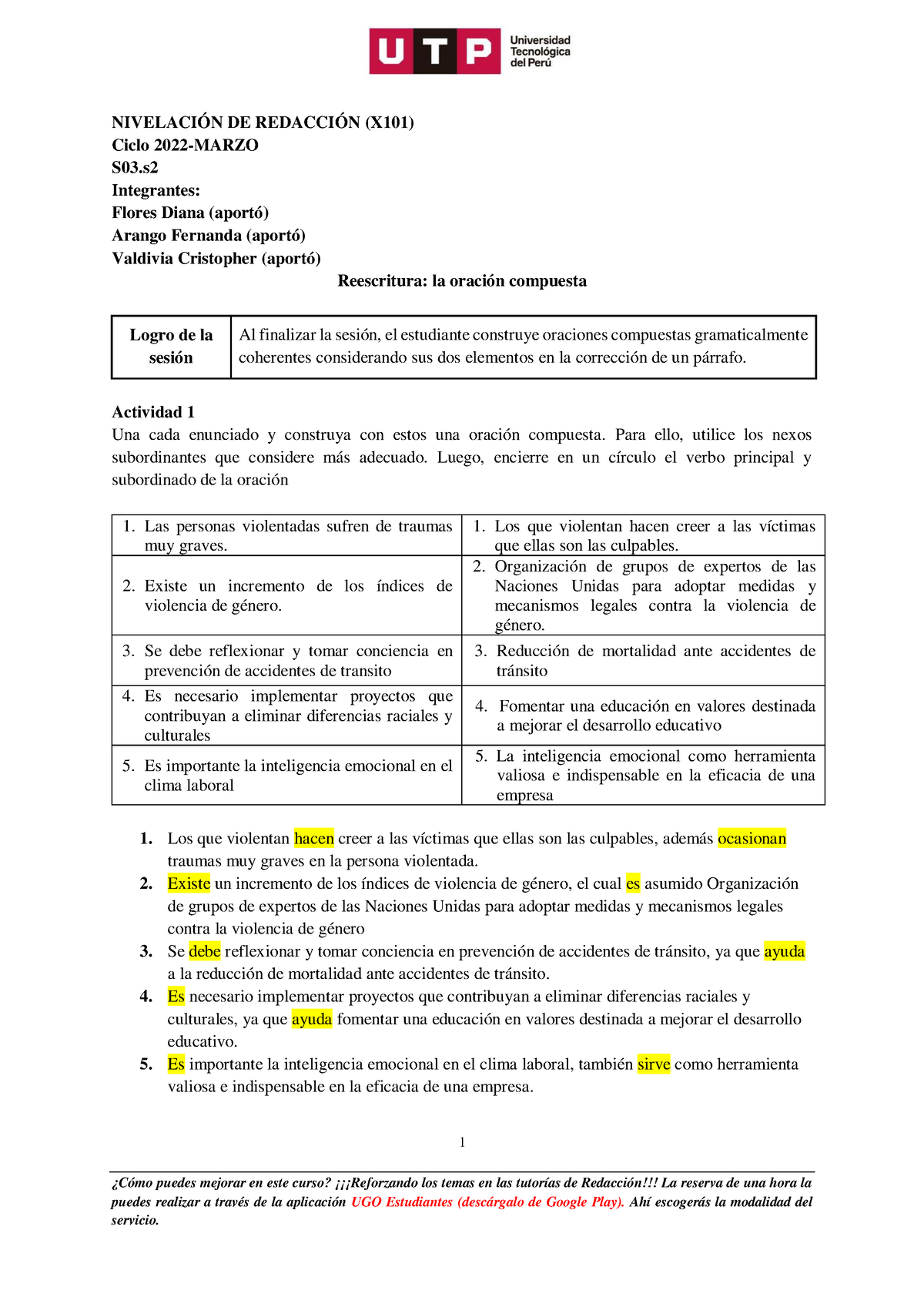 S03s2 La Oración Compuesta Material De Actividadesrealizado 1