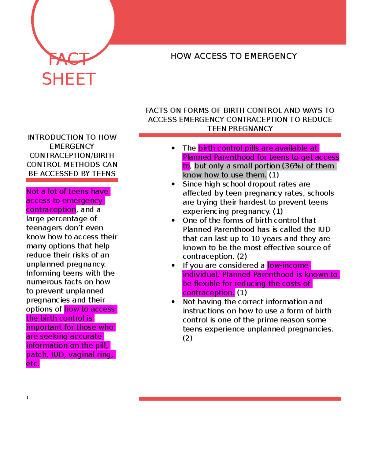 Fact Sheet Assignment Fact Sheet How Access To Emergency