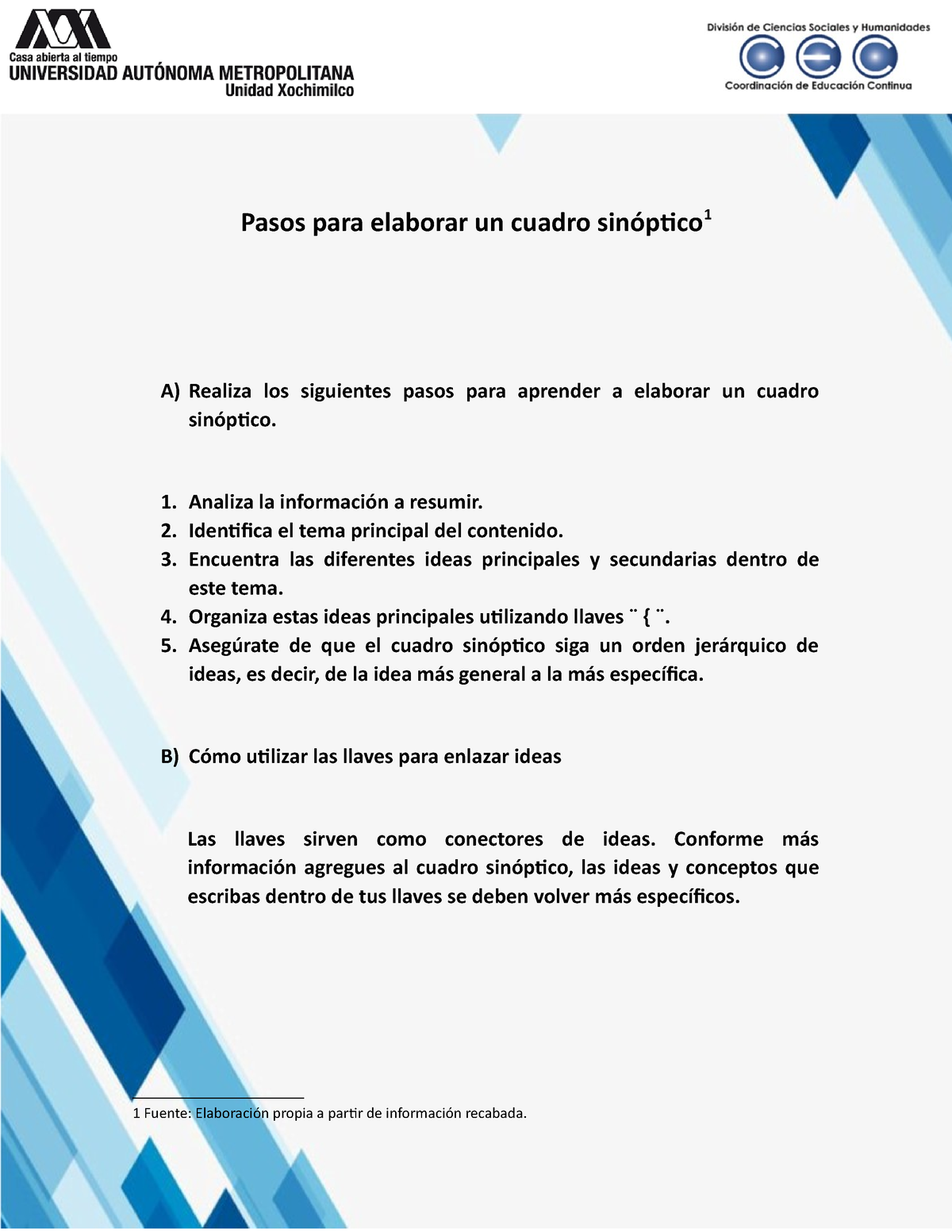 Cuadro Sinóptico Pasos Para Elaborar Un Cuadro Sinóptico 1 A Realiza