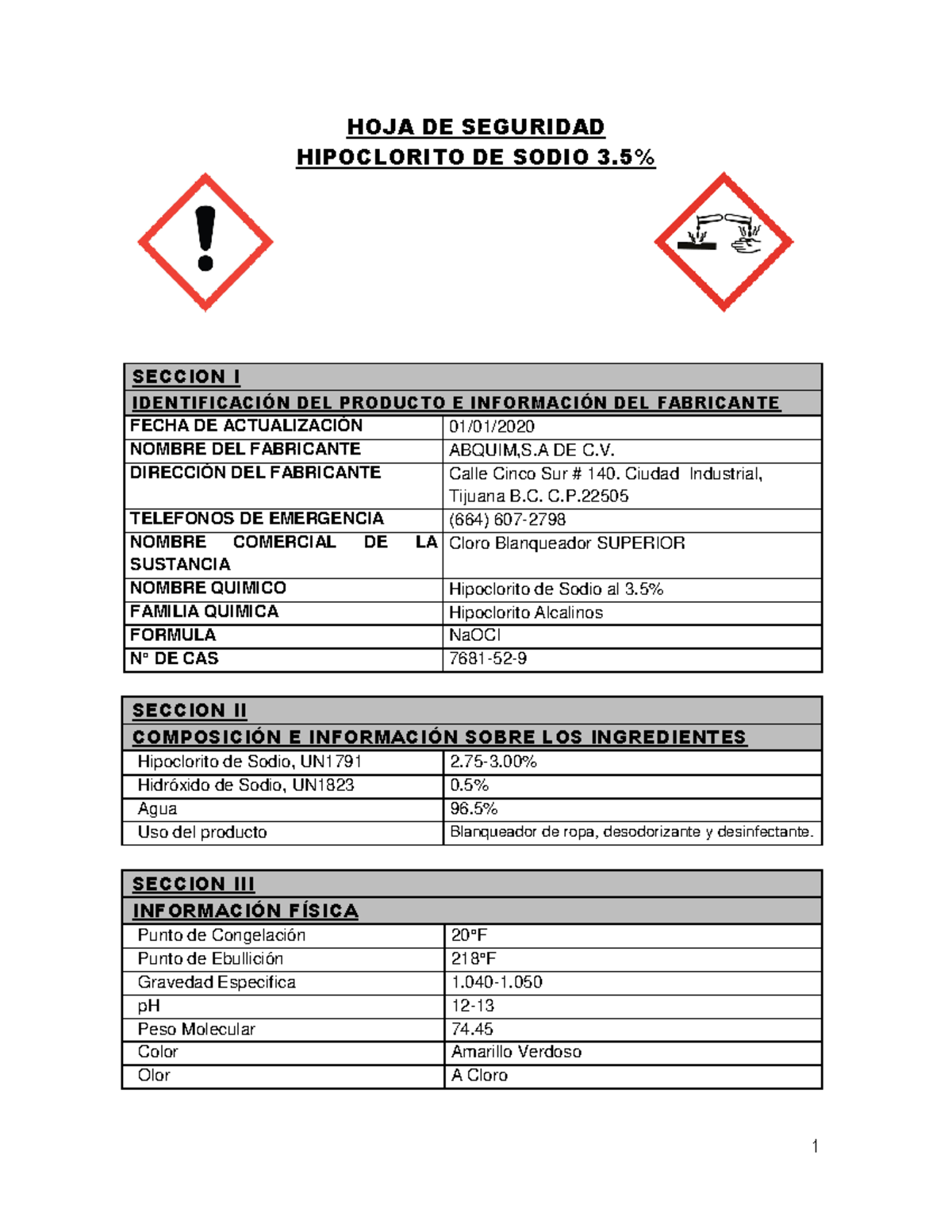 Hoja De Seguridad Superior De Producto Terminado Hoja De Seguridad