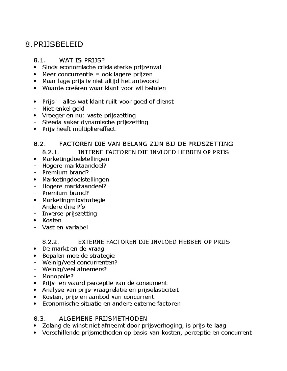 8 Prijsbeleid Samenvatting Eerste Examen Periode Van Een Hoofdstuk