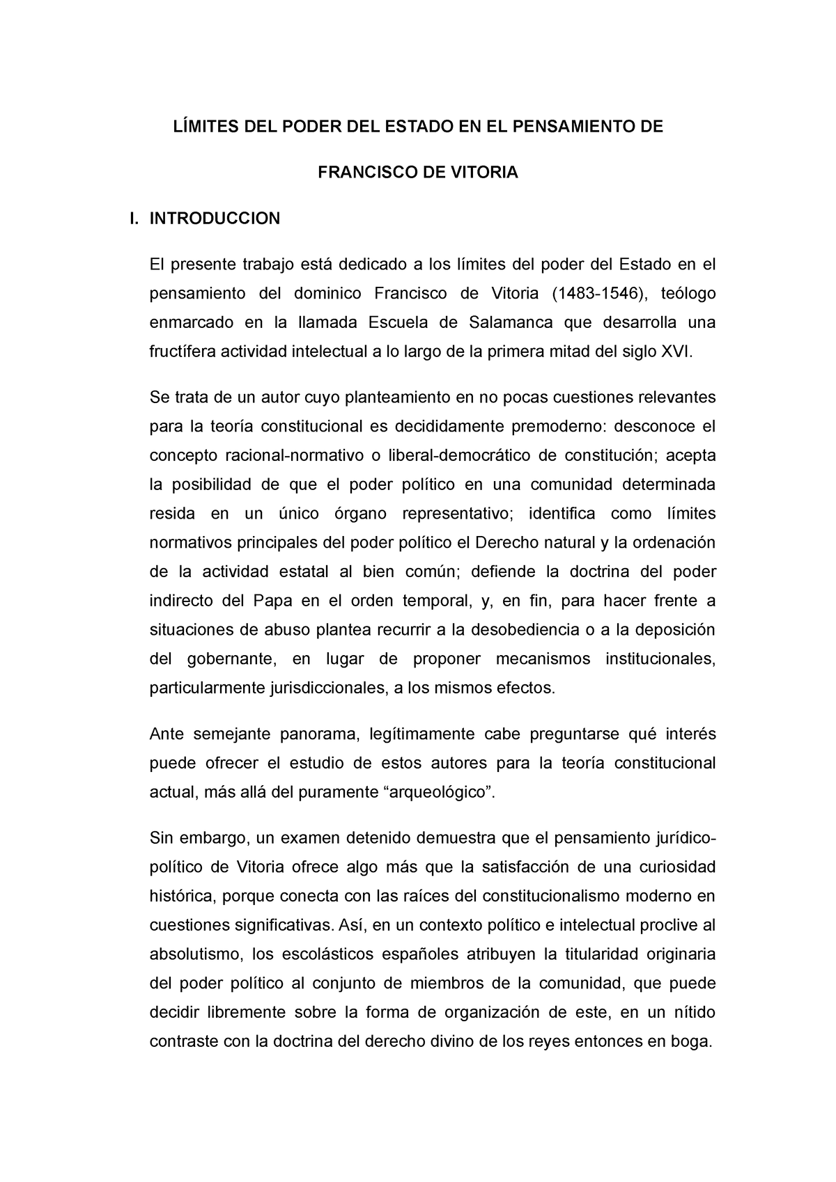 Franciso De Vitoria LÍmites Del Poder Del Estado En El Pensamiento De