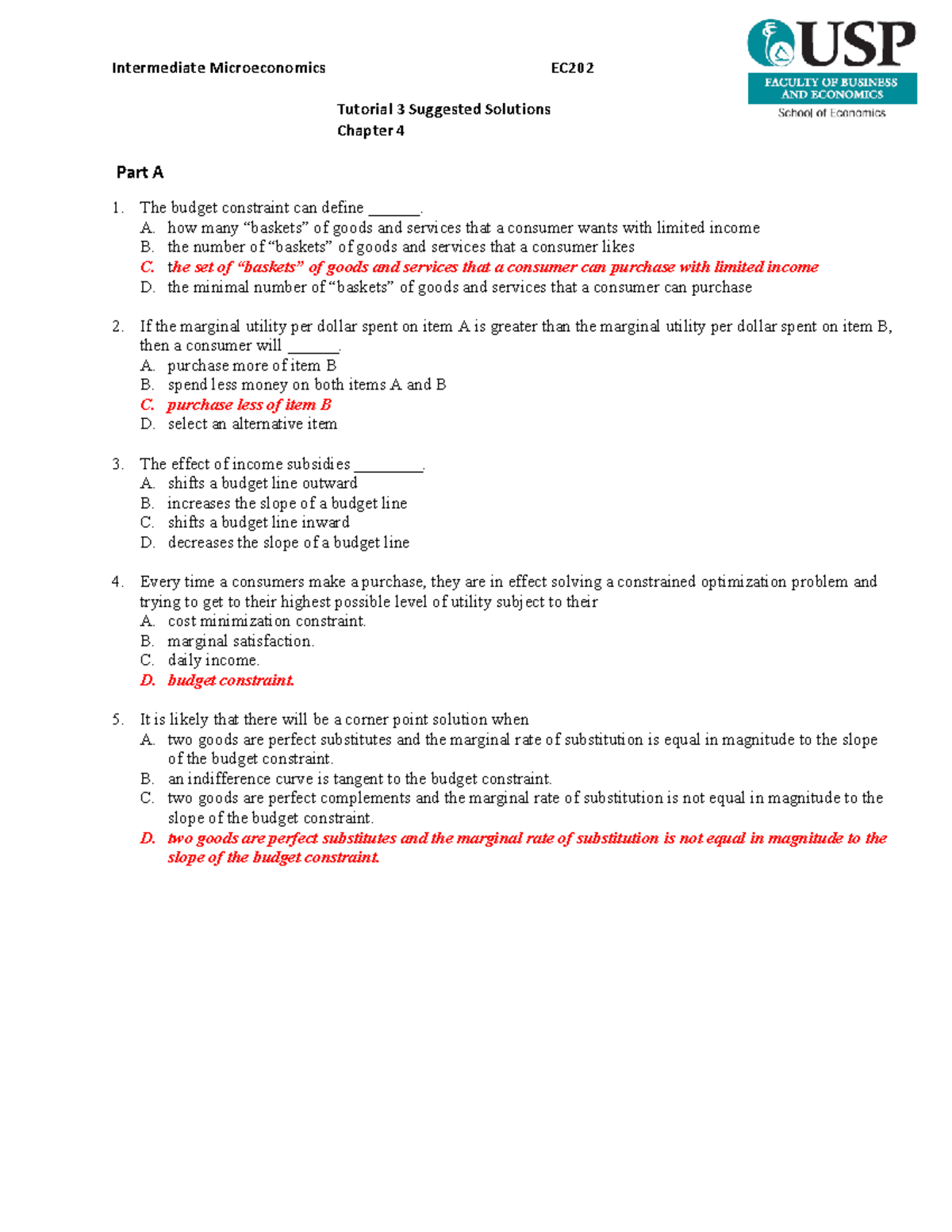 Tutorial 3 Suggested Solutions Intermediate Microeconomics Ec202