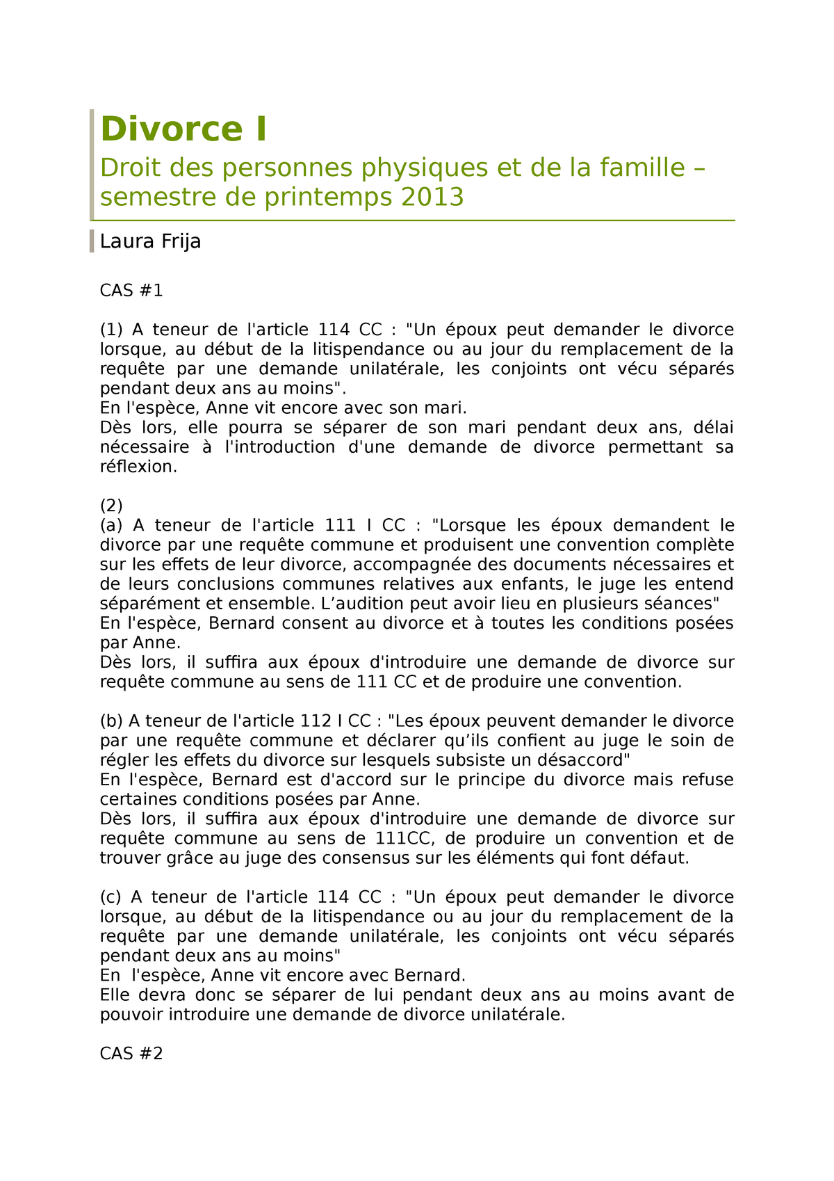 6 Divorce I Correction De Cas Pratique Divorce I Droit Des