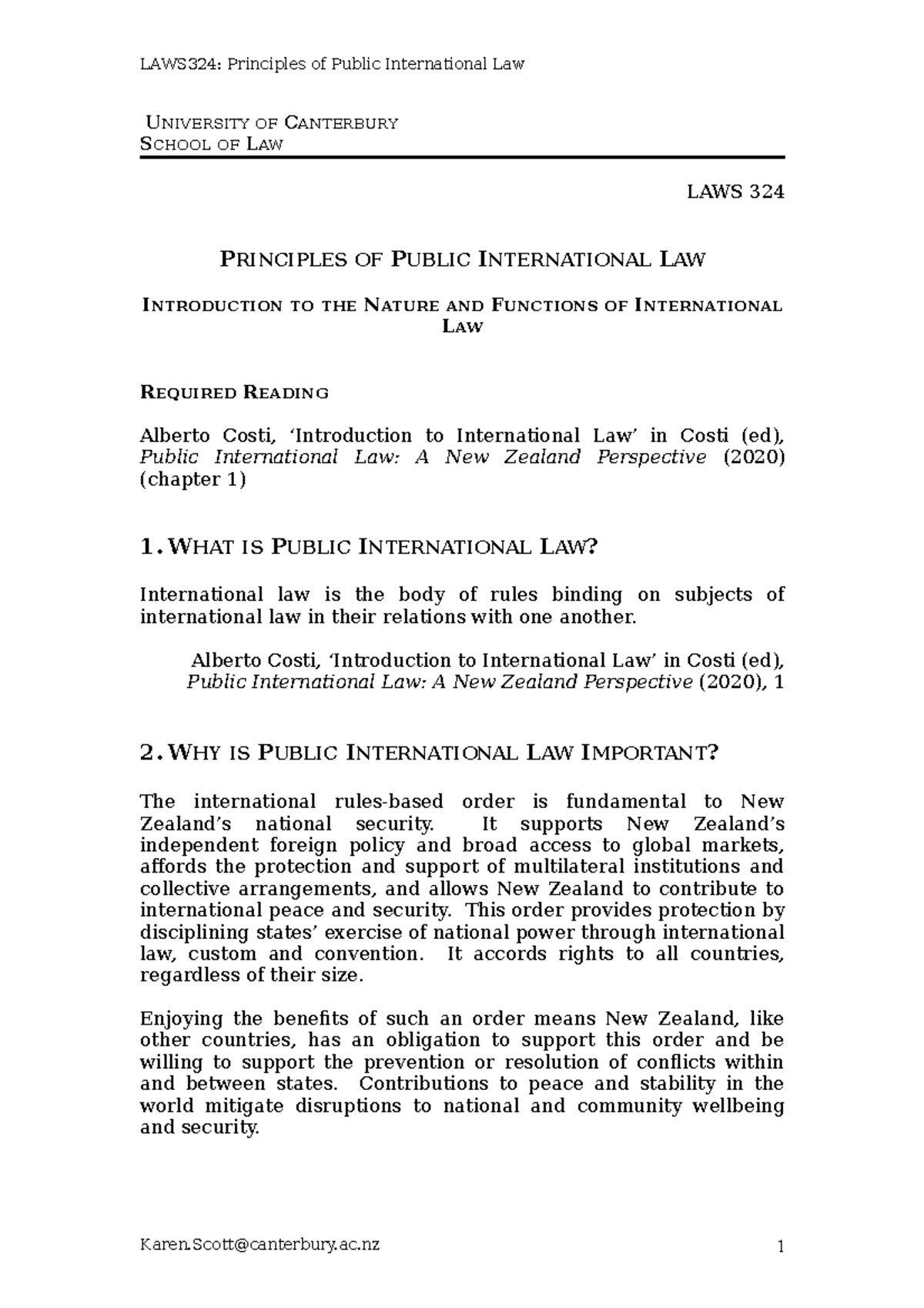 Laws 324 Handout 1 University Of Canterbury School Of Law Laws 324