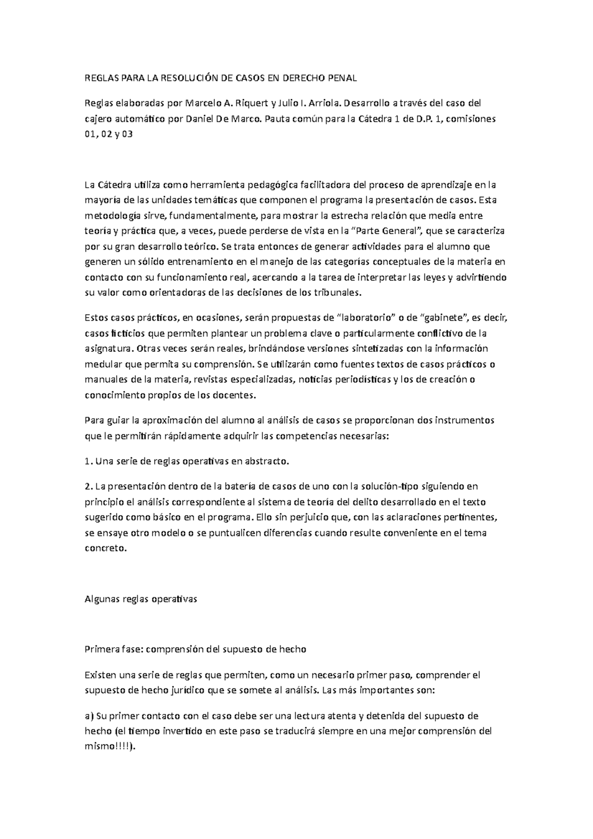 Reglas Para La Resolución De Casos En Derecho Penal Reglas Para La